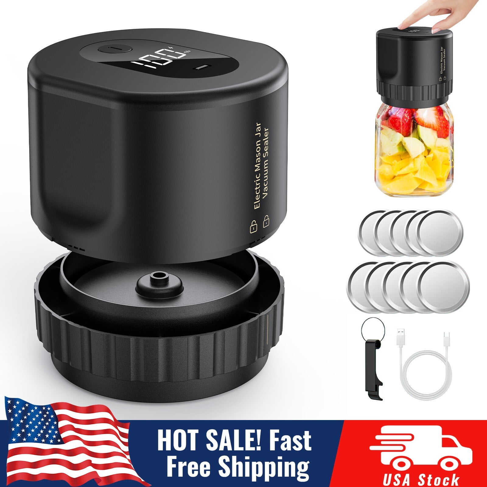 Electric Mason Ever Jar Vacuum Sealer Kit for Wide Mouth & Regular ...