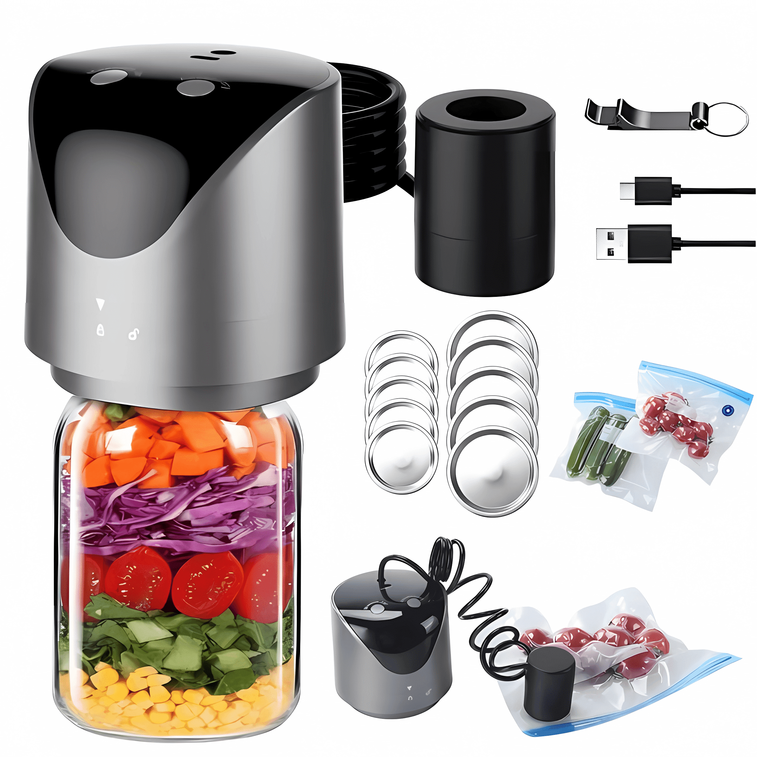 Jinghua Electric Mason Jar Vacuum Sealer, 4-in-1 Kit for Food Storage ...