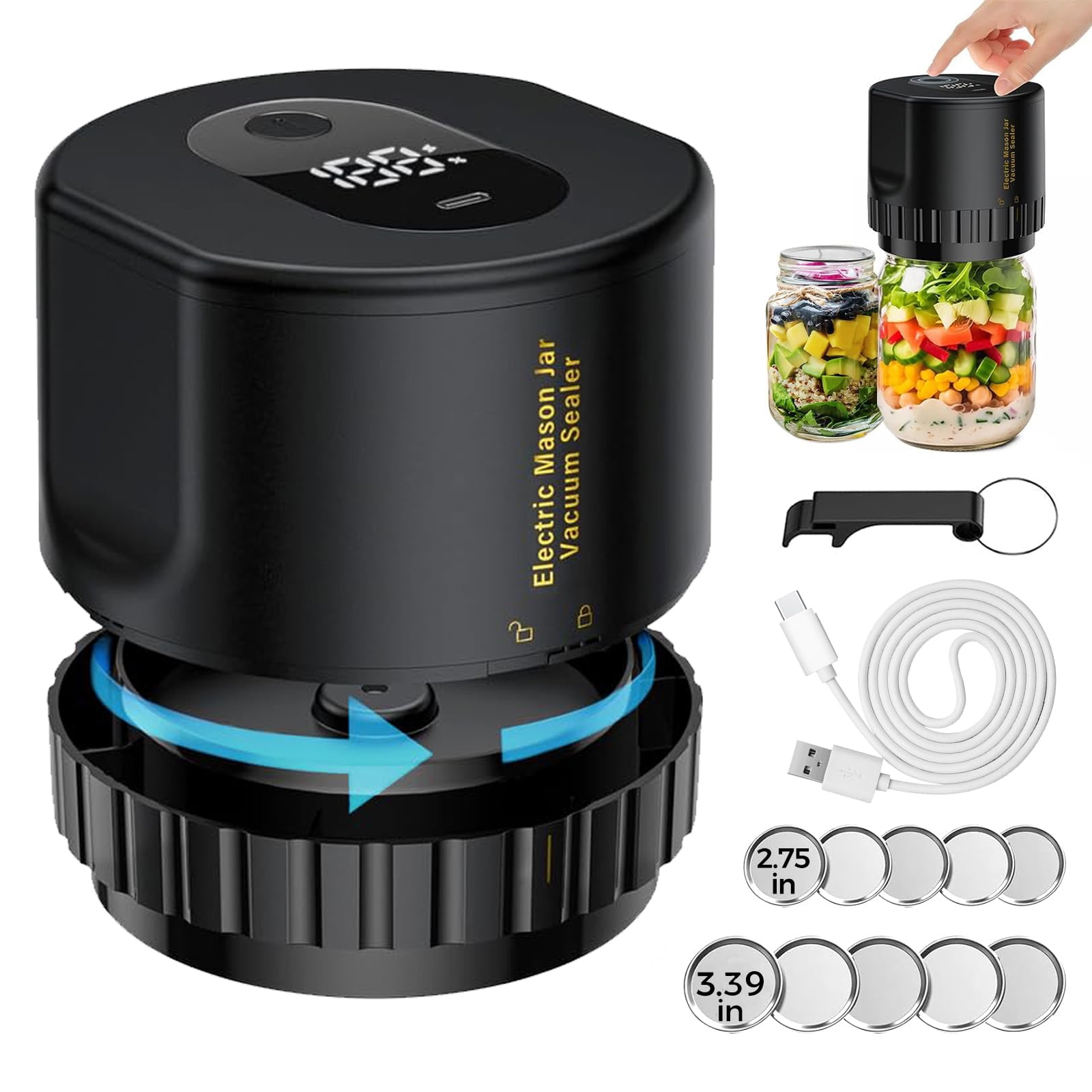 Hoofun Fully Automatic Electric Mason Jar Vacuum Sealer Kit for with 8 ...