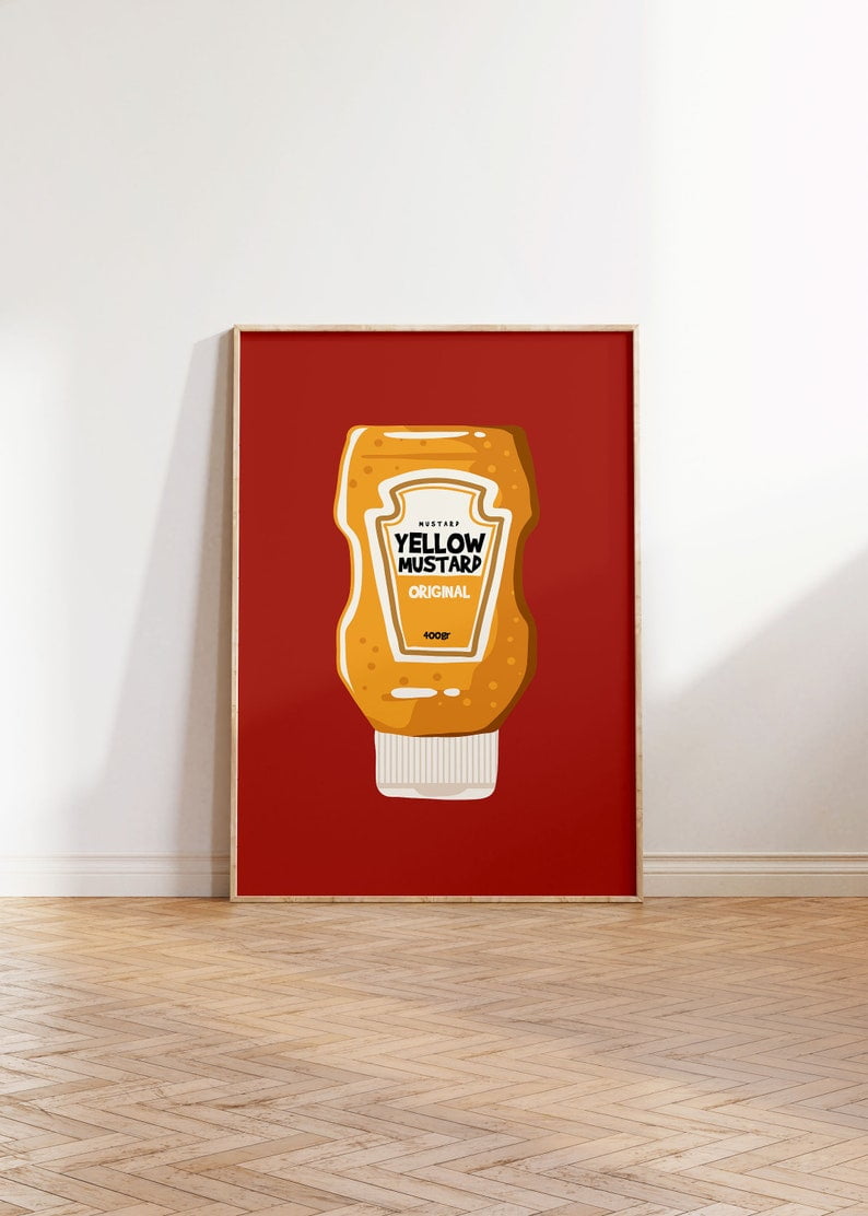 Electric Maximalist Colourful Mustard Sauce Kitchen Wall Art In Red ...