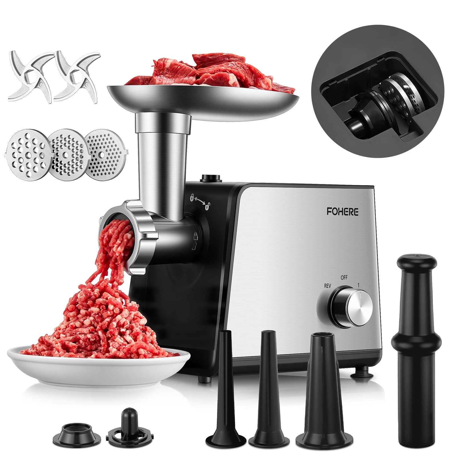 Electric Meat Grinder, 3200W Max Heavy Duty Stainless Steel Meat Mincer ...