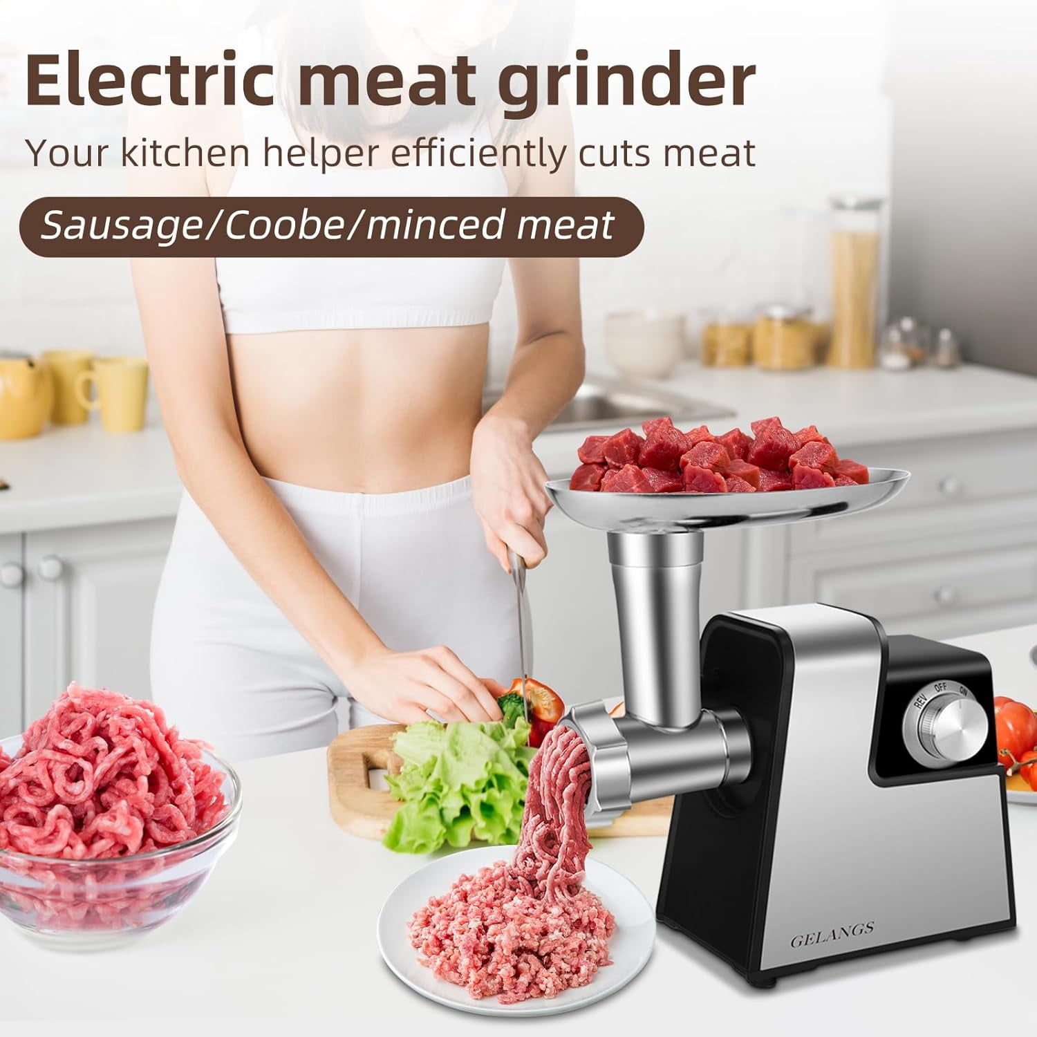 Electric Meat Grinder, 350W (2800W Max) Sausage Stuffer Maker with ...