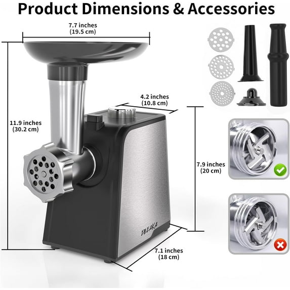 Electric Meat Grinder & Sausage Stuffer - Heavy Duty Mincer with 3 ...