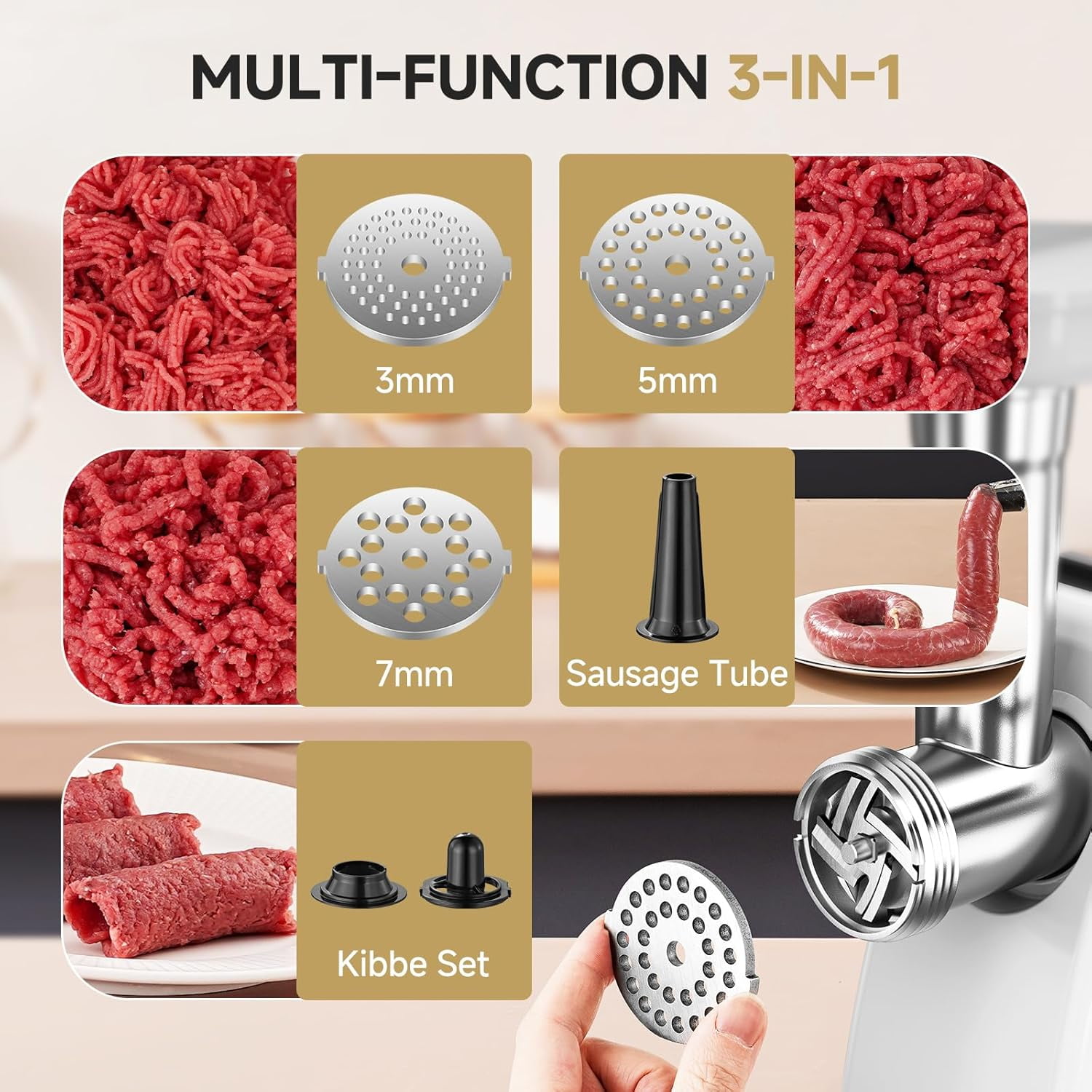 Electric Meat Grinder,Sausage Stuffer Maker With Blades,3 Plates ...