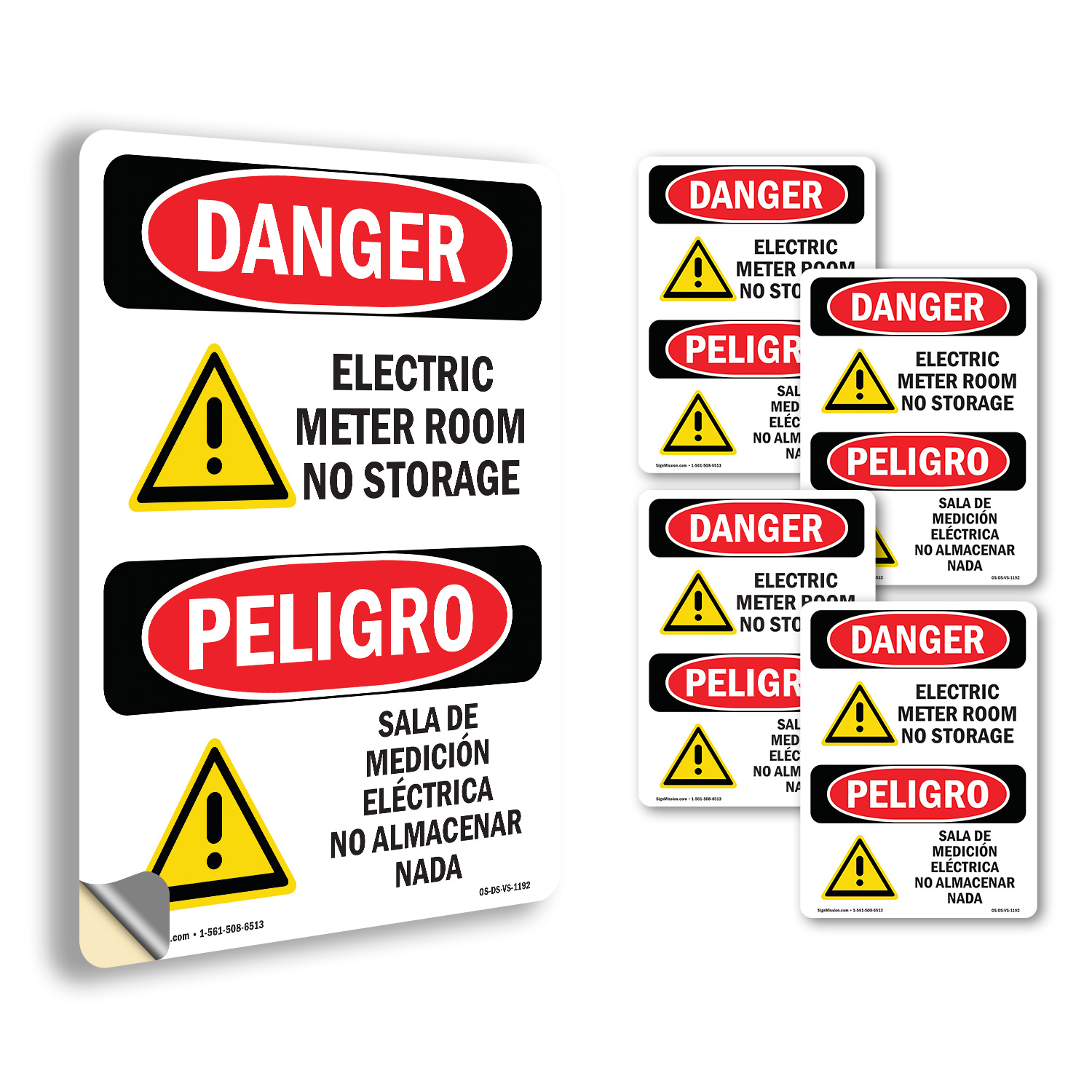 Electric Meter Room No Storage Bilingual OSHA Danger Vinyl Decal Label ...