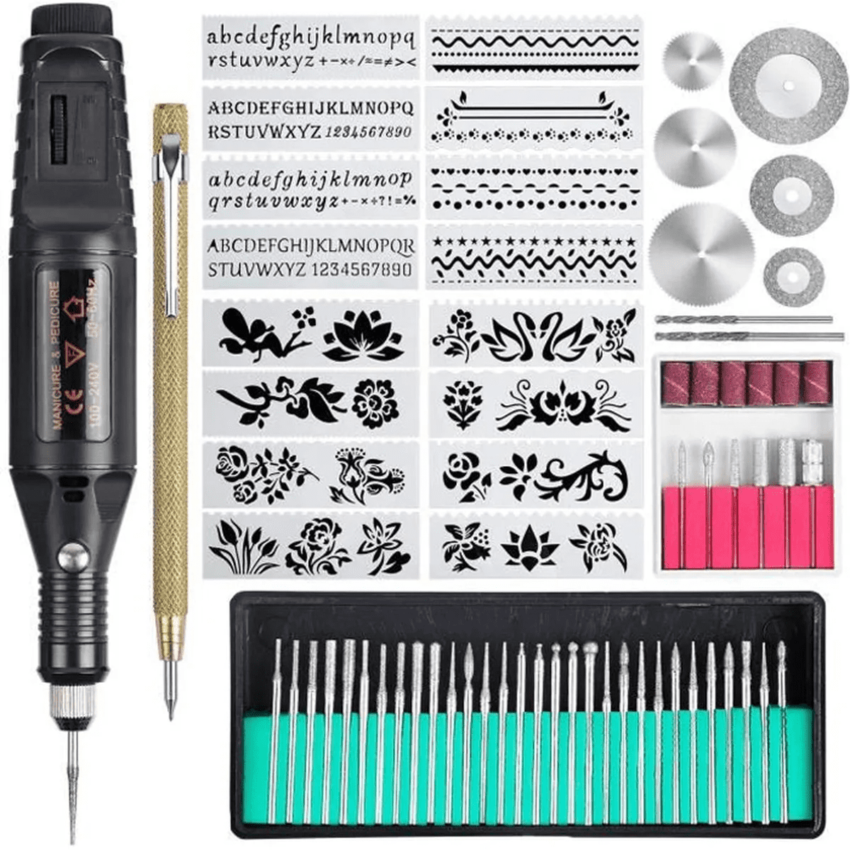 Changm Electric Engraver Pen, Mini DIY Engraving Tool Kit, 52 Bits, 16 ...