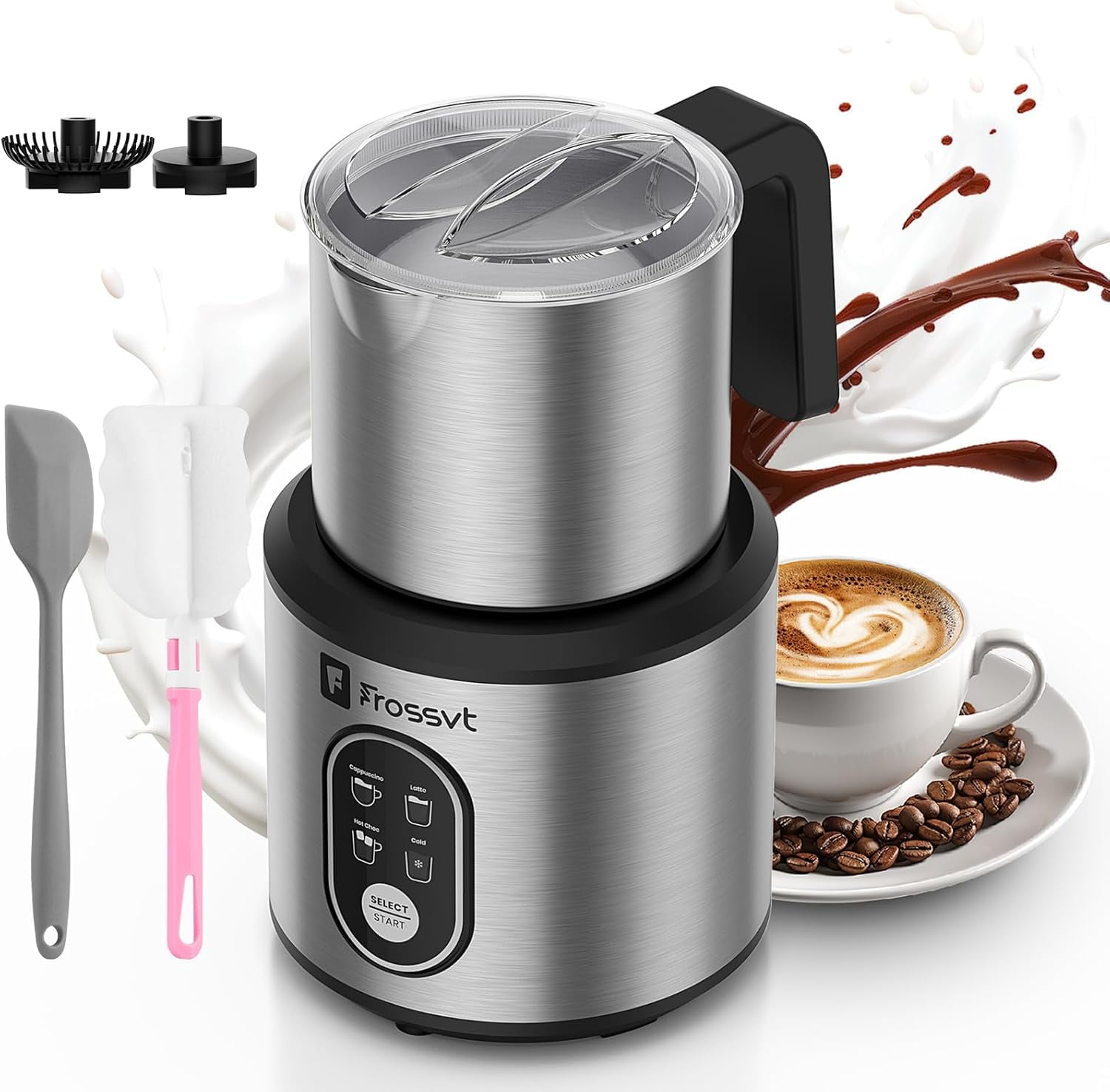 Electric Milk Frother, 4 in 1 Milk Frother and Steamer, 350ml Hot/Cold ...