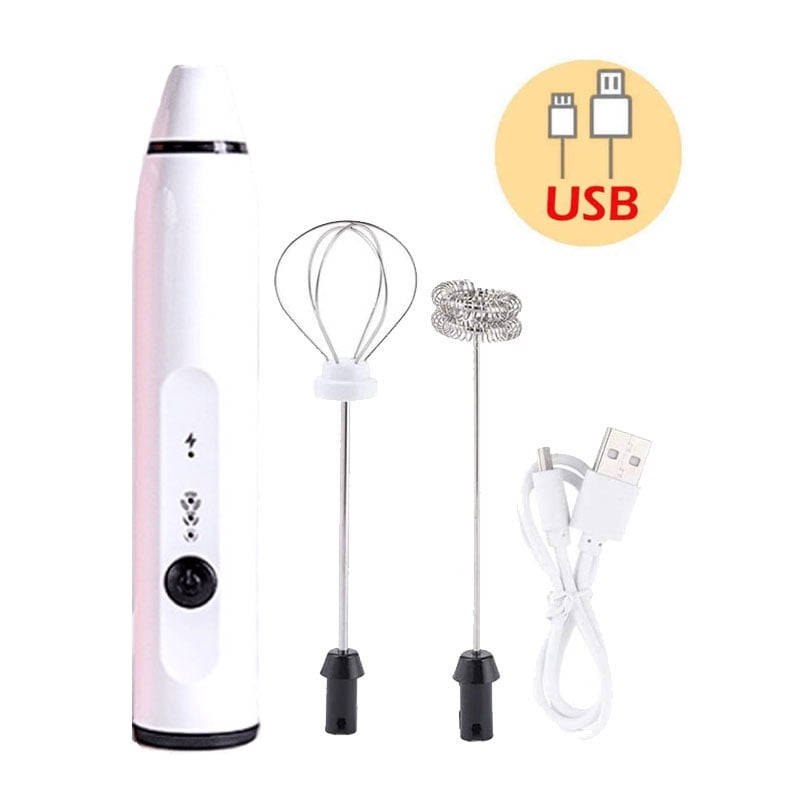 Electric Milk Frother Double Whisk Handheld Coffee Foam Mixer USB ...