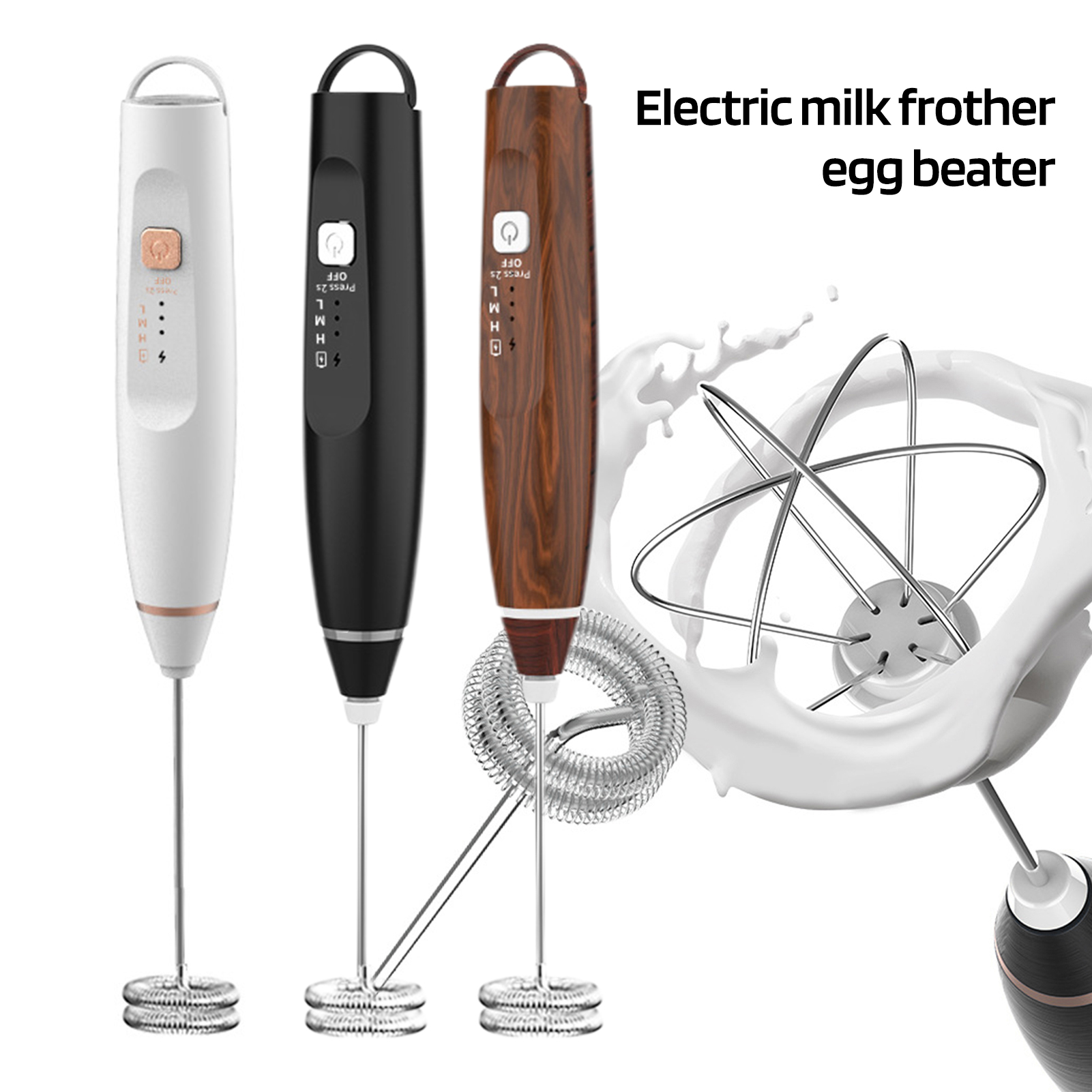Electric Milk Frother Handheld 3 Speed Adjustable Egg Beater USB ...