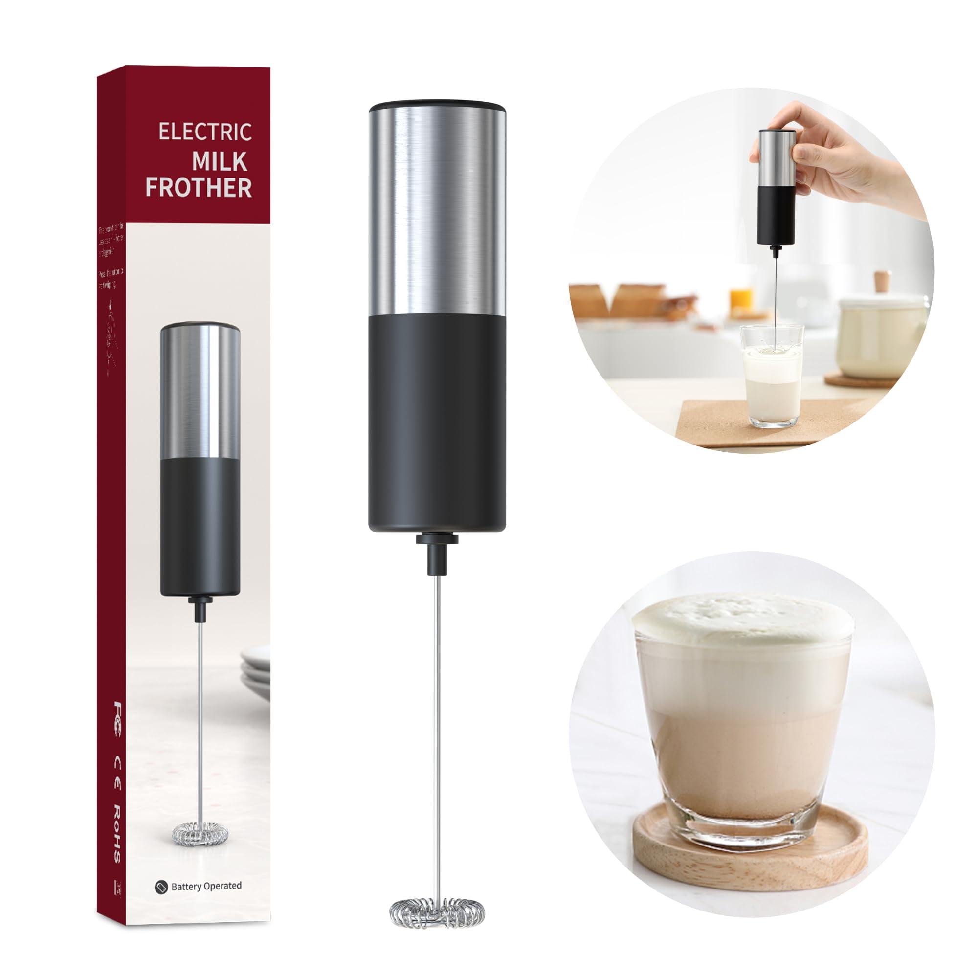 Electric Milk Frother Handheld Drink Mixer Hand Coffee Whisk Blender ...