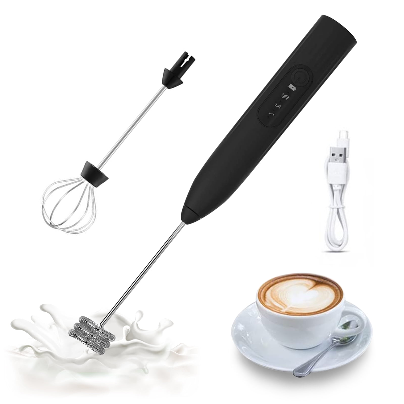 Electric Milk Frother Handheld Whisk Coffee Frother Mixer with 2 ...
