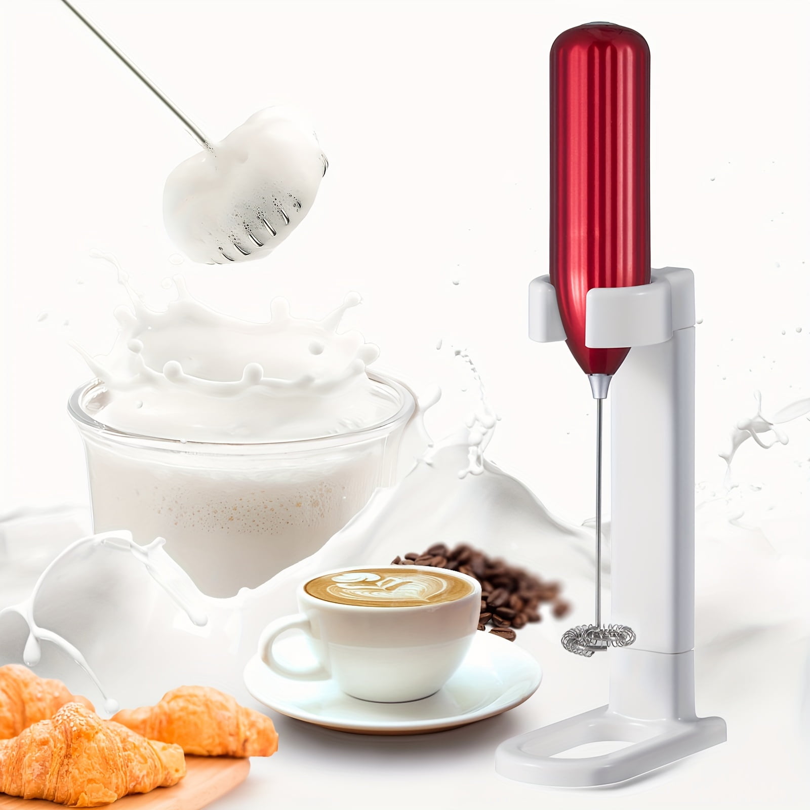 Electric Milk Frother - Stainless Steel Whisk w/ Interchangeable ...