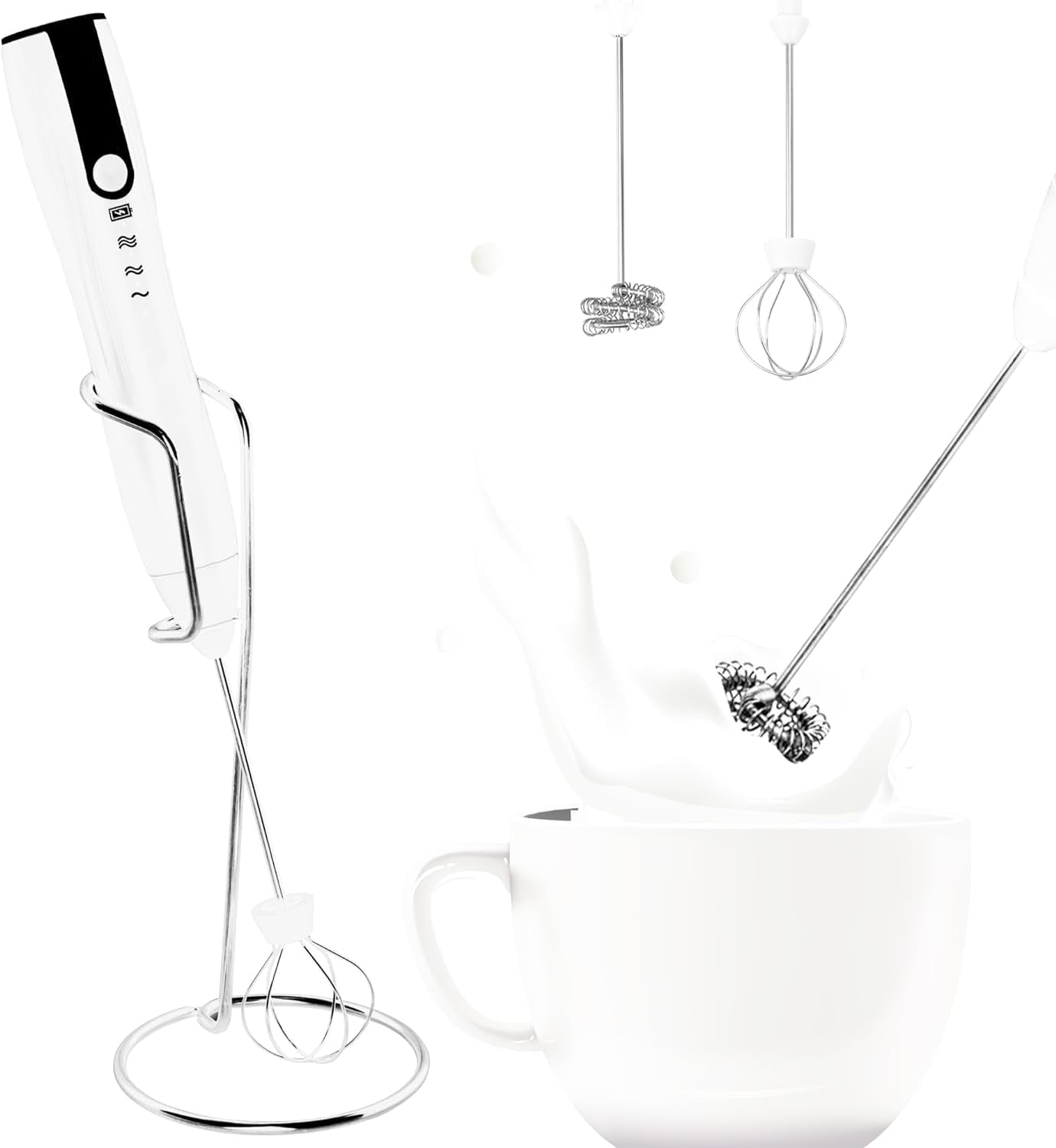 Electric Milk Frothier Handheld Foam Maker with 2 Heads Rechargeable ...