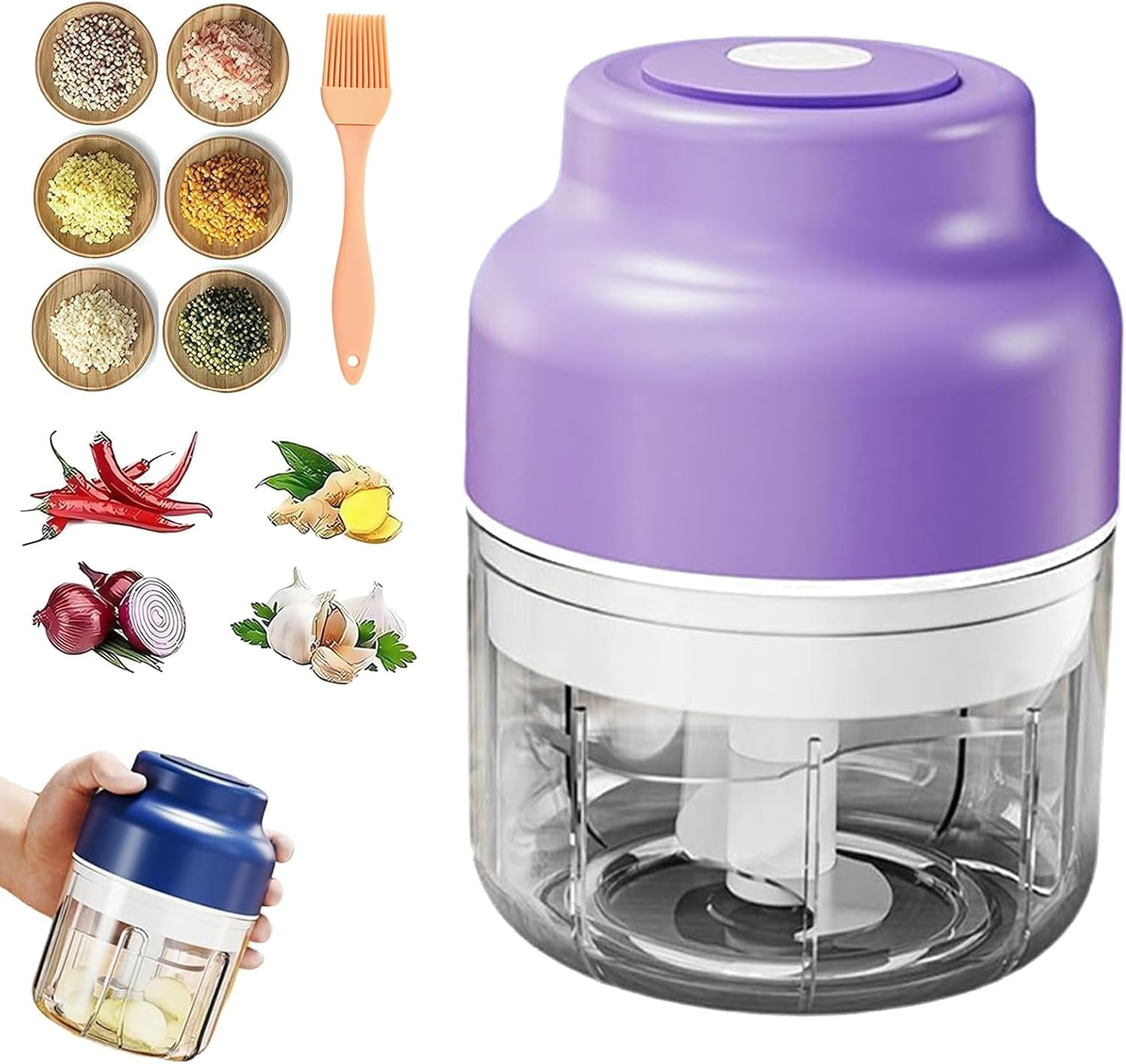 Electric Mini Garlic Chopper Set, Multi-functional Portable Vegetable ...