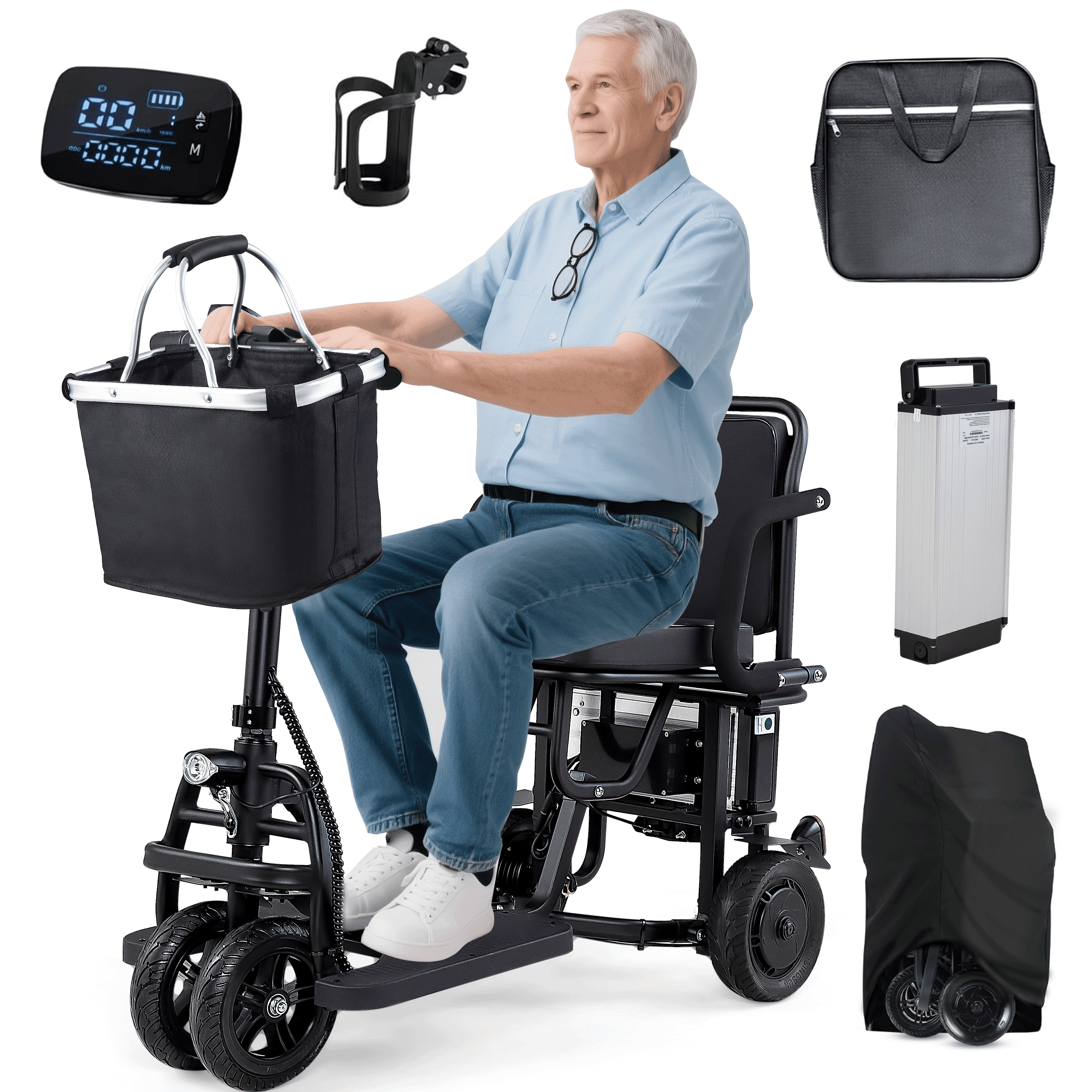 Electric Mobility Scooter, Autopilot Cruise Control, 3 Gear Speed, LED ...