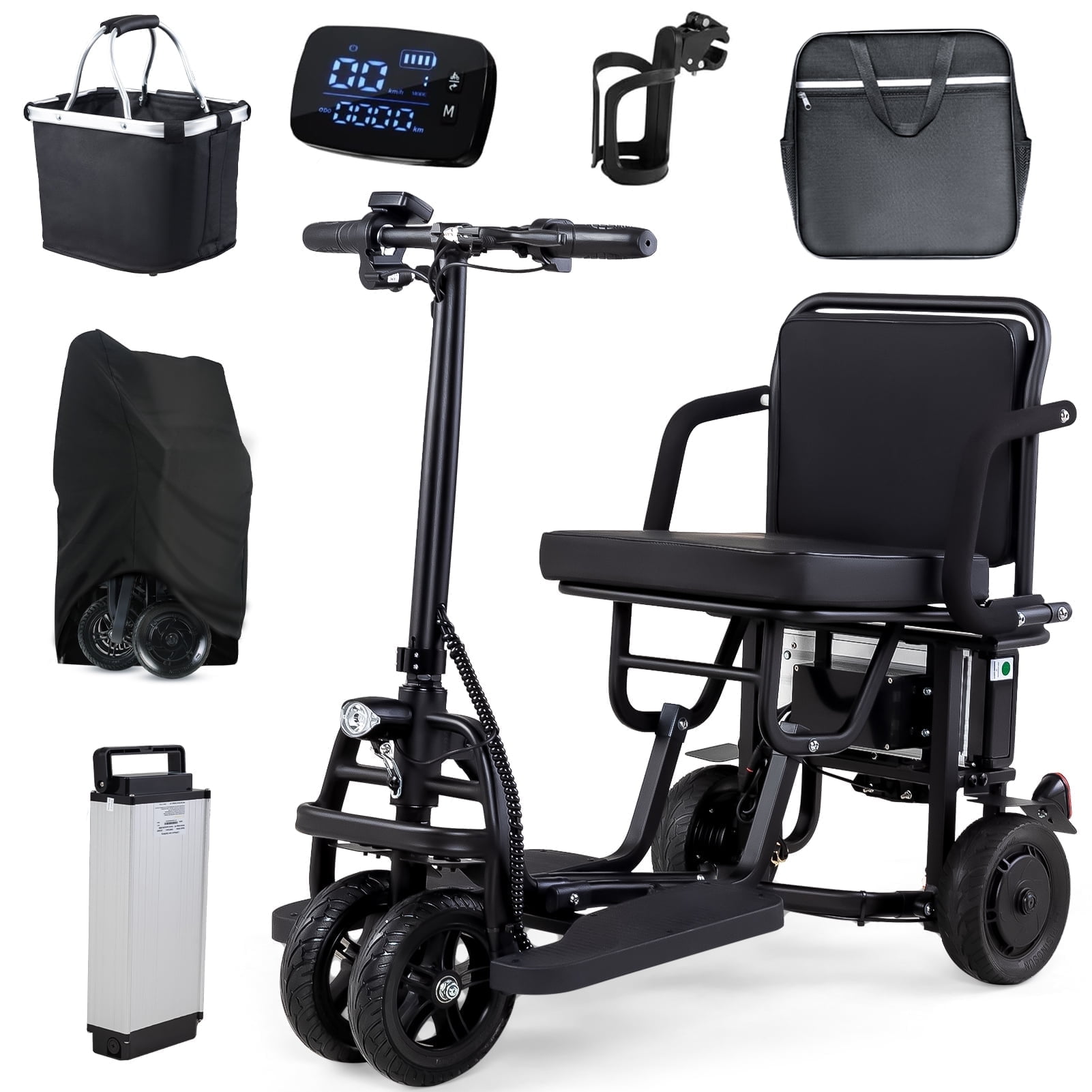 Electric Mobility Scooter, Autopilot Cruise Control, 3 Gear Speed, LED ...