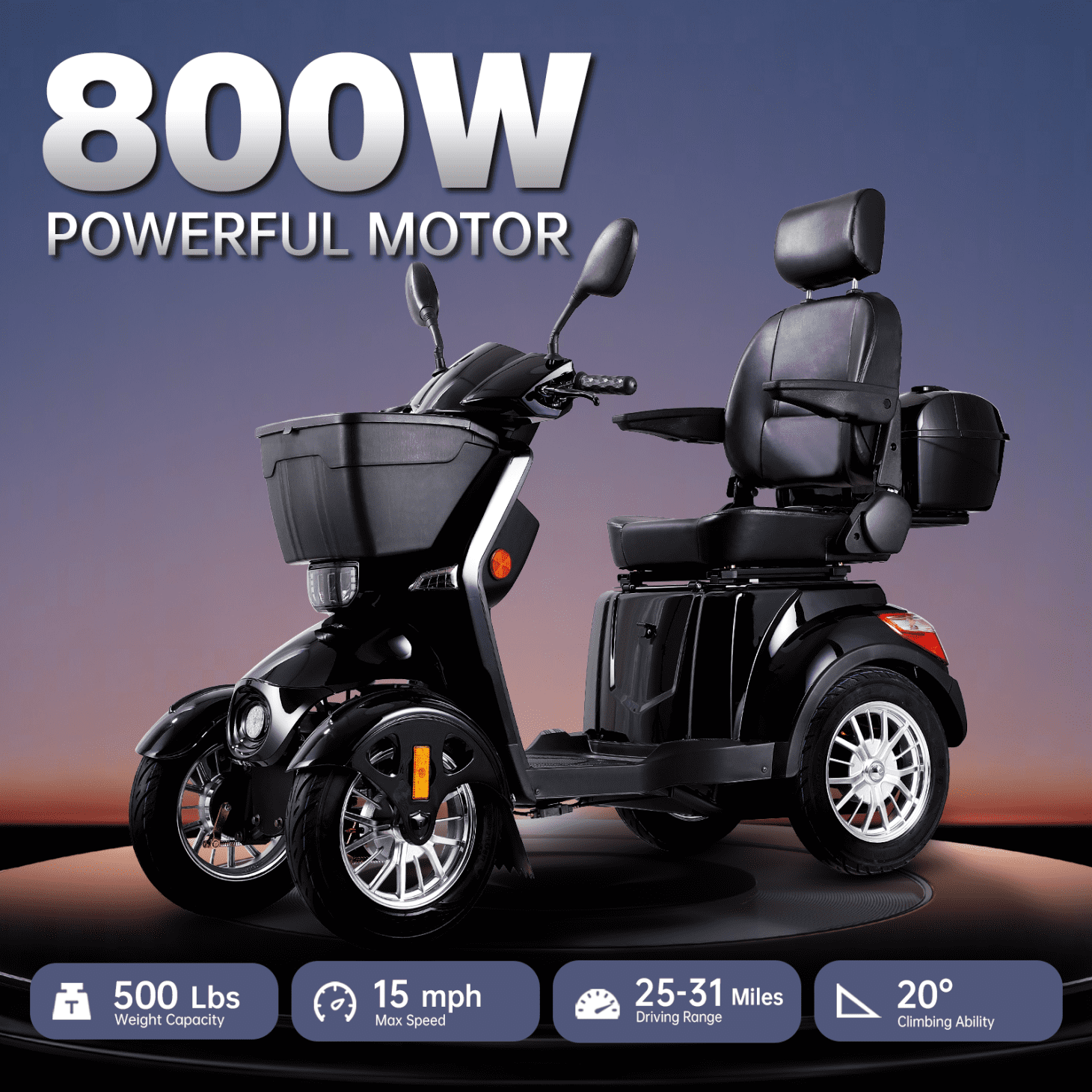 Electric Mobility Scooter for Seniors and Adults, 4 Wheel Powered ...