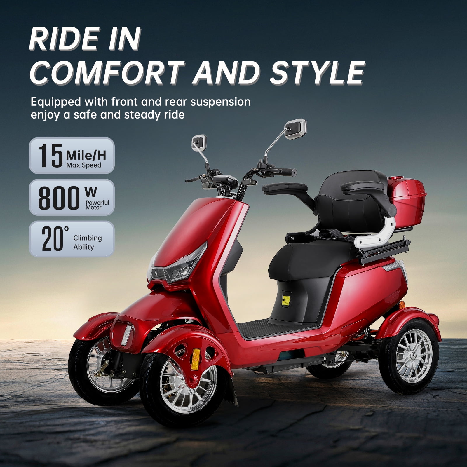 Electric Mobility Scooter With Big Size ,High Power Red Abs Pc ...