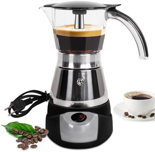 Electric Moka Pot 6 Cup 300ml Plastic Transparent Stovetop Espresso ...