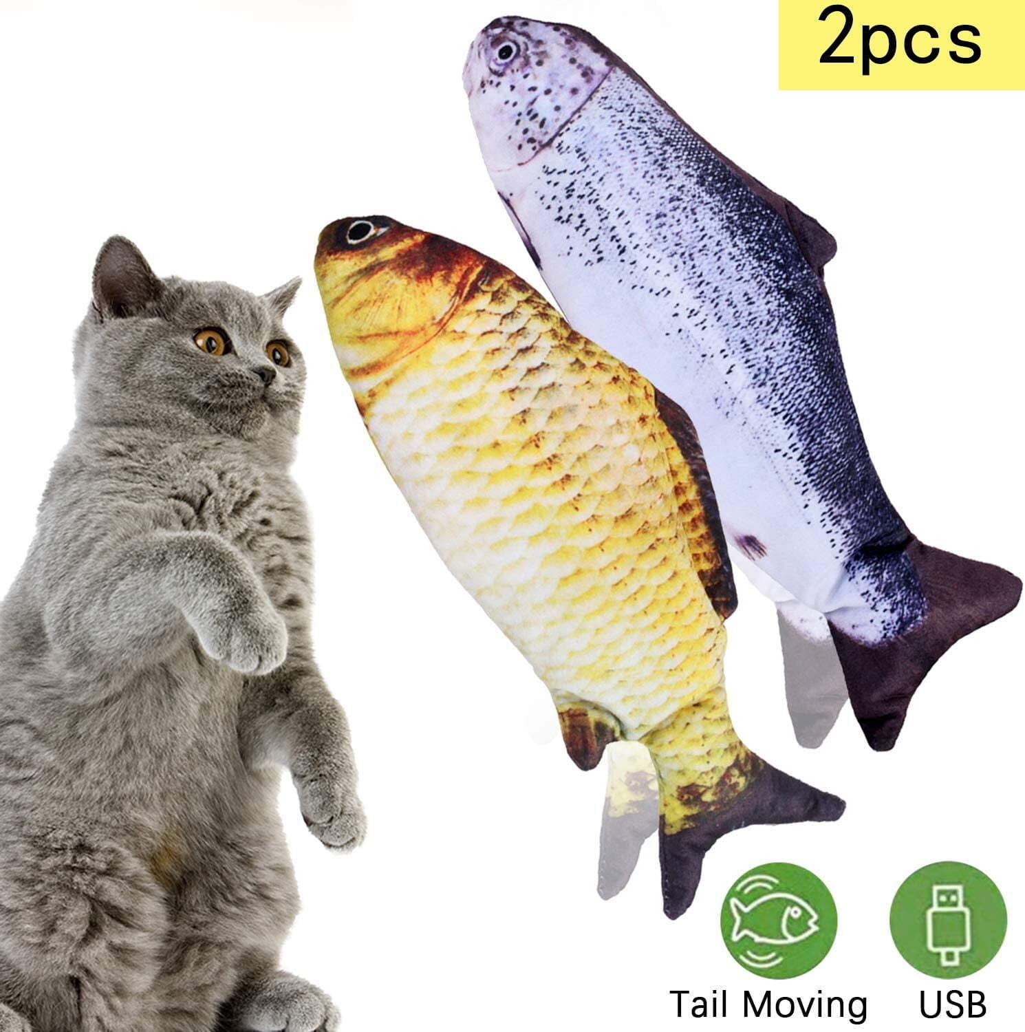 Electric Moving Wagging Fish Cats Toy Realistic Flopping, Interactive ...