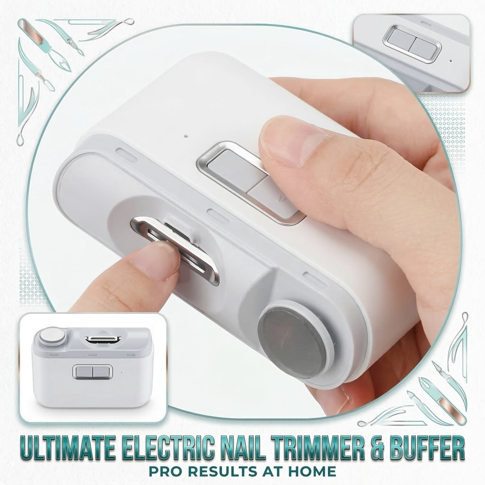 Electric Nail Clipper, Rechargeable Auto Trimmer, Dual Speed Setting ...
