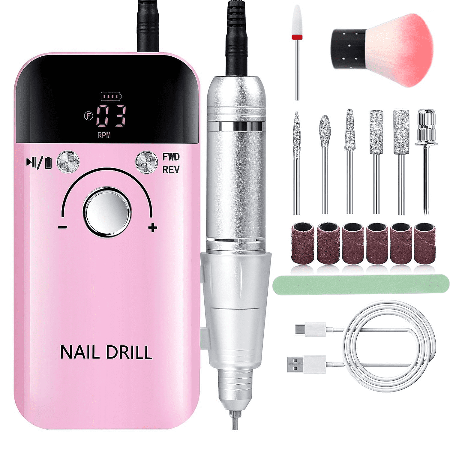Electric Nail Drill Professional 45000RPM, Rechargeable Nail Drill Kit ...