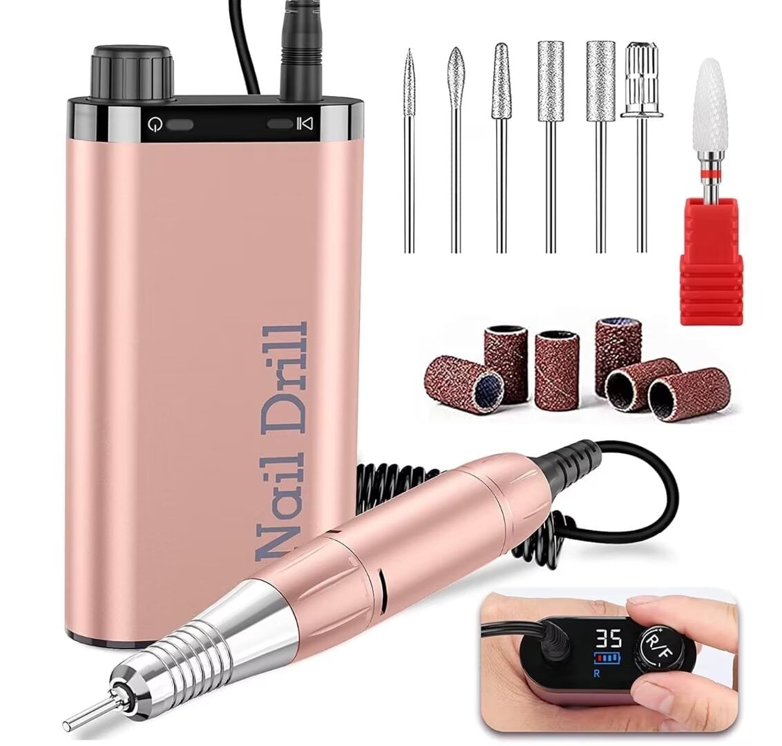 Electric Nail Drill Machine 35000RPM Portable Rechargeable Nail Drill for Acrylic Nails Gel ...