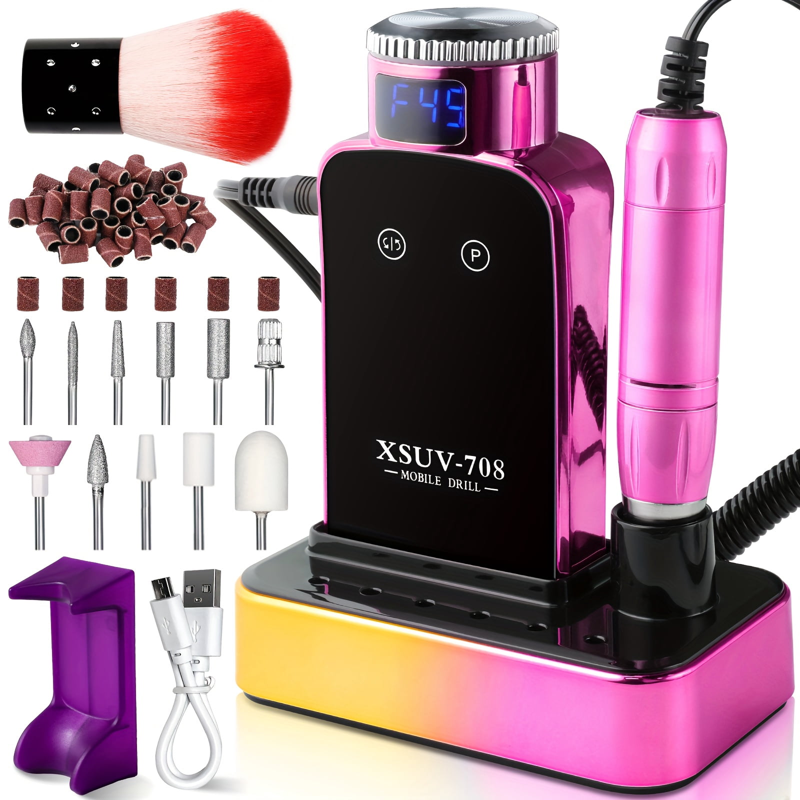 Electric Nail Drill Machine, 45000RPM Professional Nail File Cordless ...
