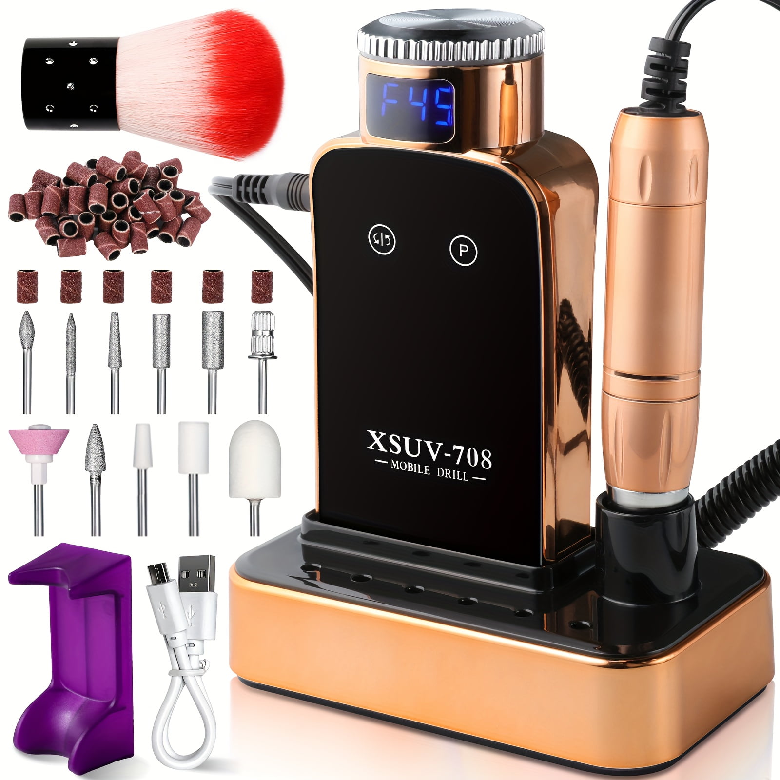 Electric Nail Drill Machine, 45000RPM Professional Nail File Cordless ...