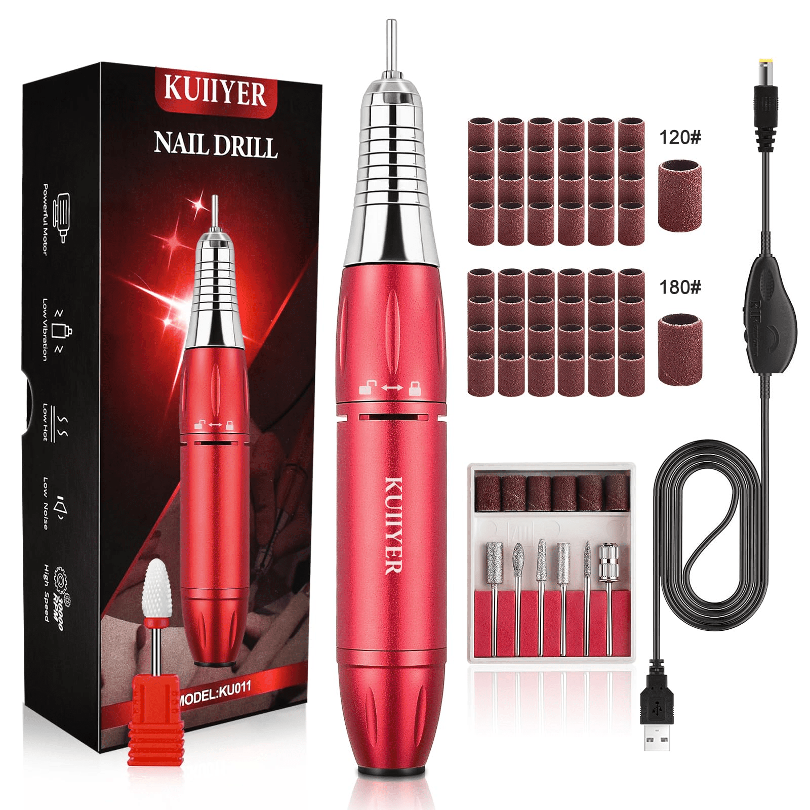 KUIIYER Pro Electric Nail Drill Kit, 30000RPM, Portable, All-Metal ...