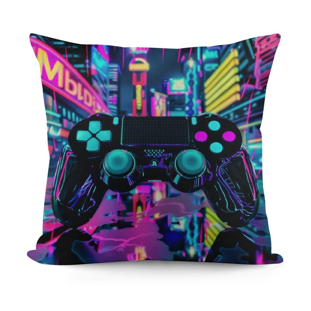 Electric Neon Gaming Pillow Cover - Vibrant Game Controller Design ...