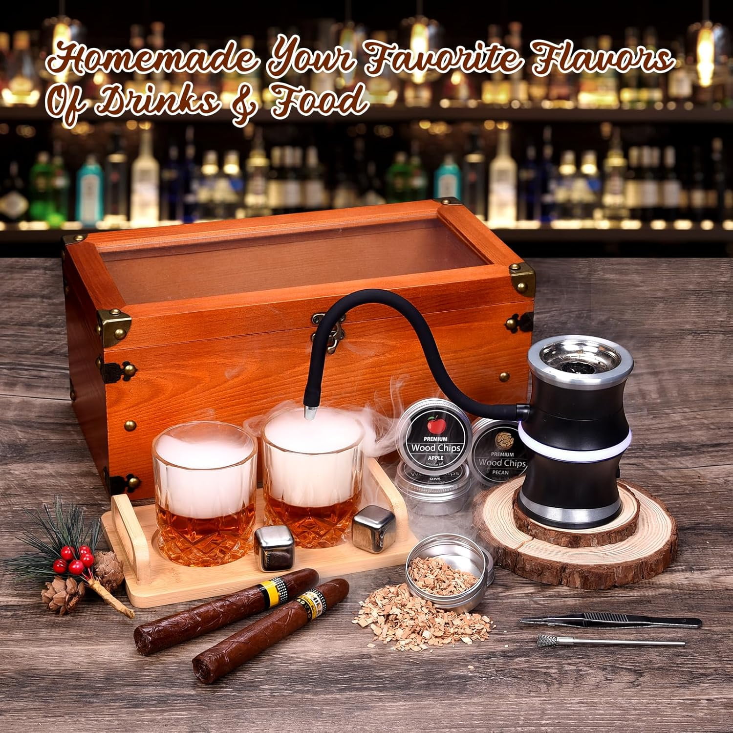 Electric Old Fashioned Smoker Kit, Whiskey Smoker Kit with Wooden Smoke ...