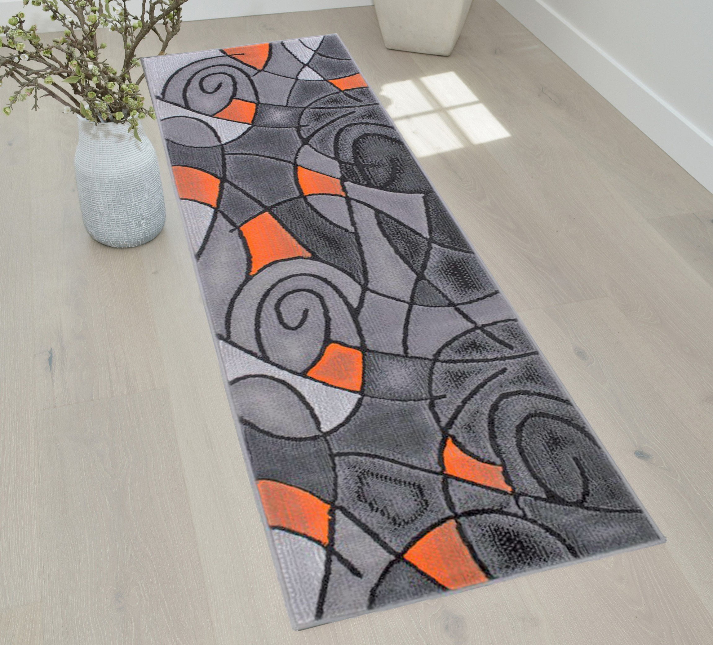 Electric Orange/Grey/Silver/Black/Abstract Area Rug Modern Contemporary ...