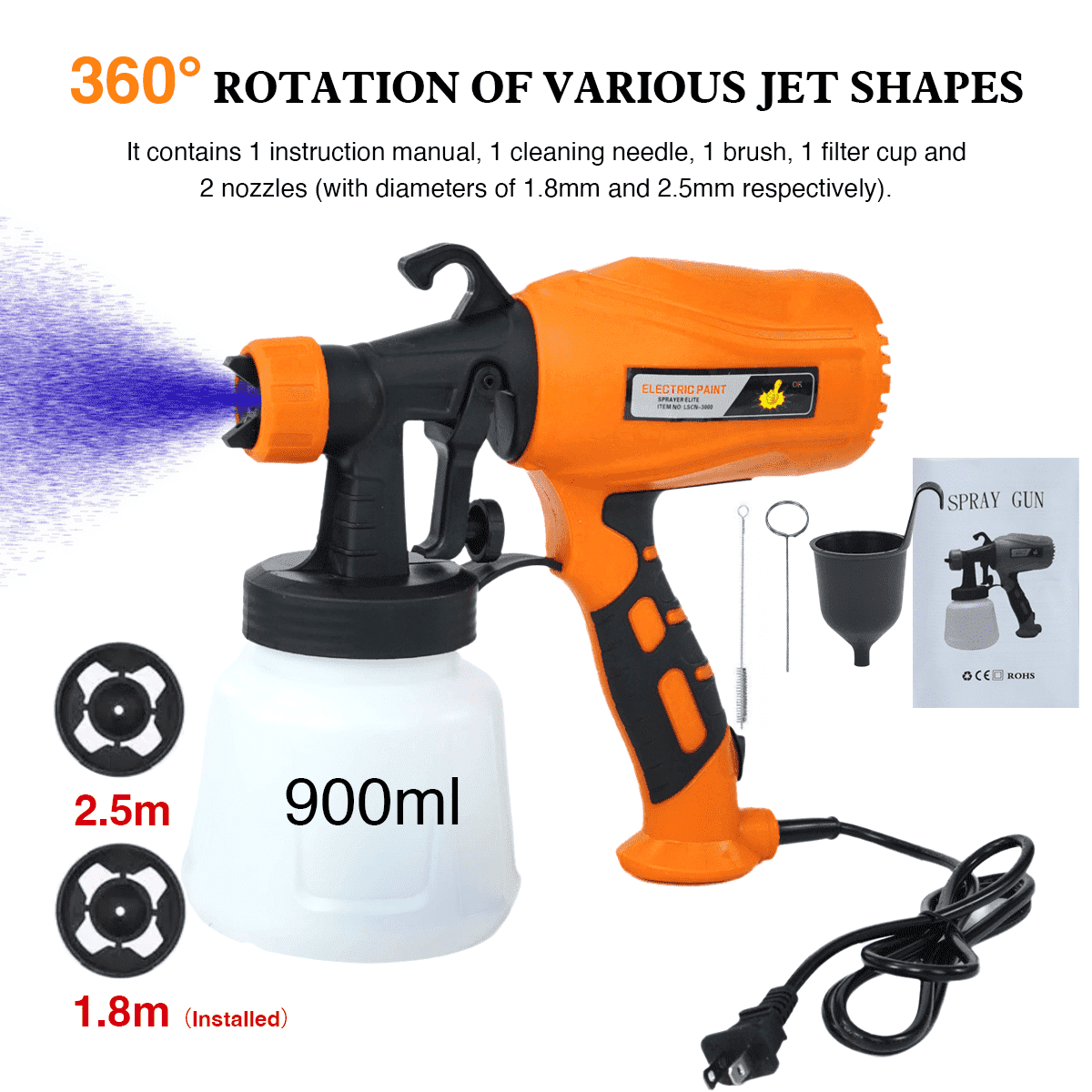 Electric Paint Sprayer Gun, 400W Indoor, Outdoor Spray Gun 900ml ...