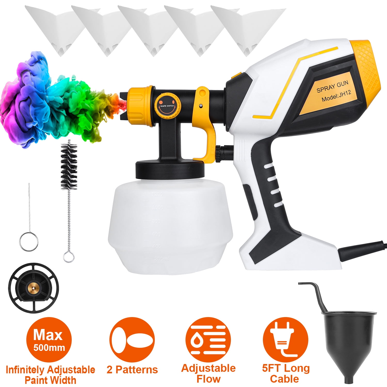 Electric Paint Sprayer TeqHome 500W HVLP Spray Paint Gun, 2 Spray ...
