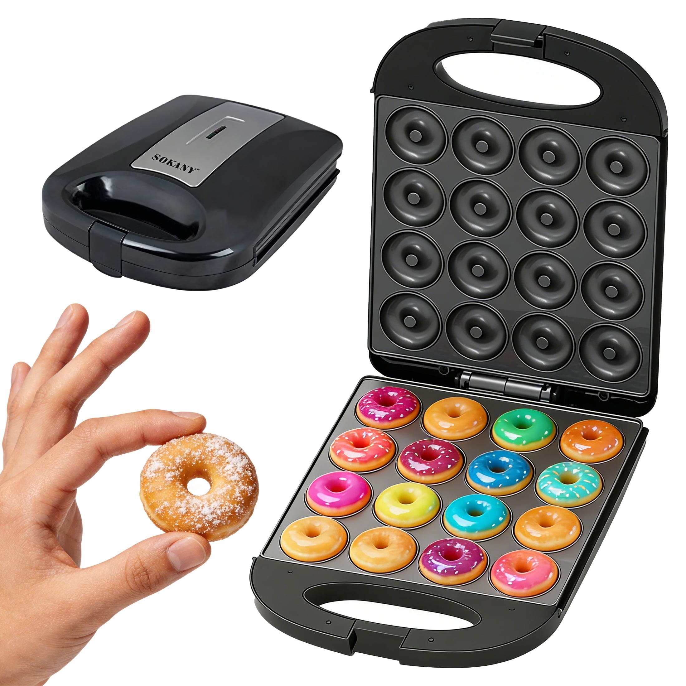 Electric Pancake & Donut Maker 16-Donut 1400W - Non-Stick Rapid Heating ...