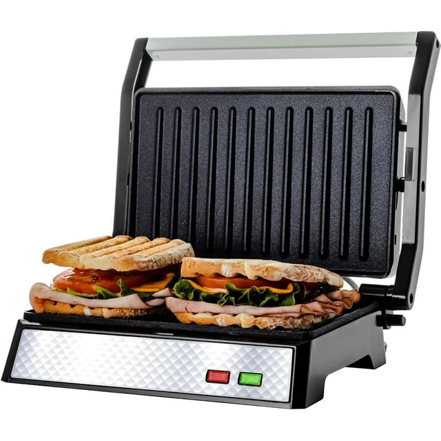 Electric Panini Press Sandwich Maker with Non-Stick Coated Plates ...