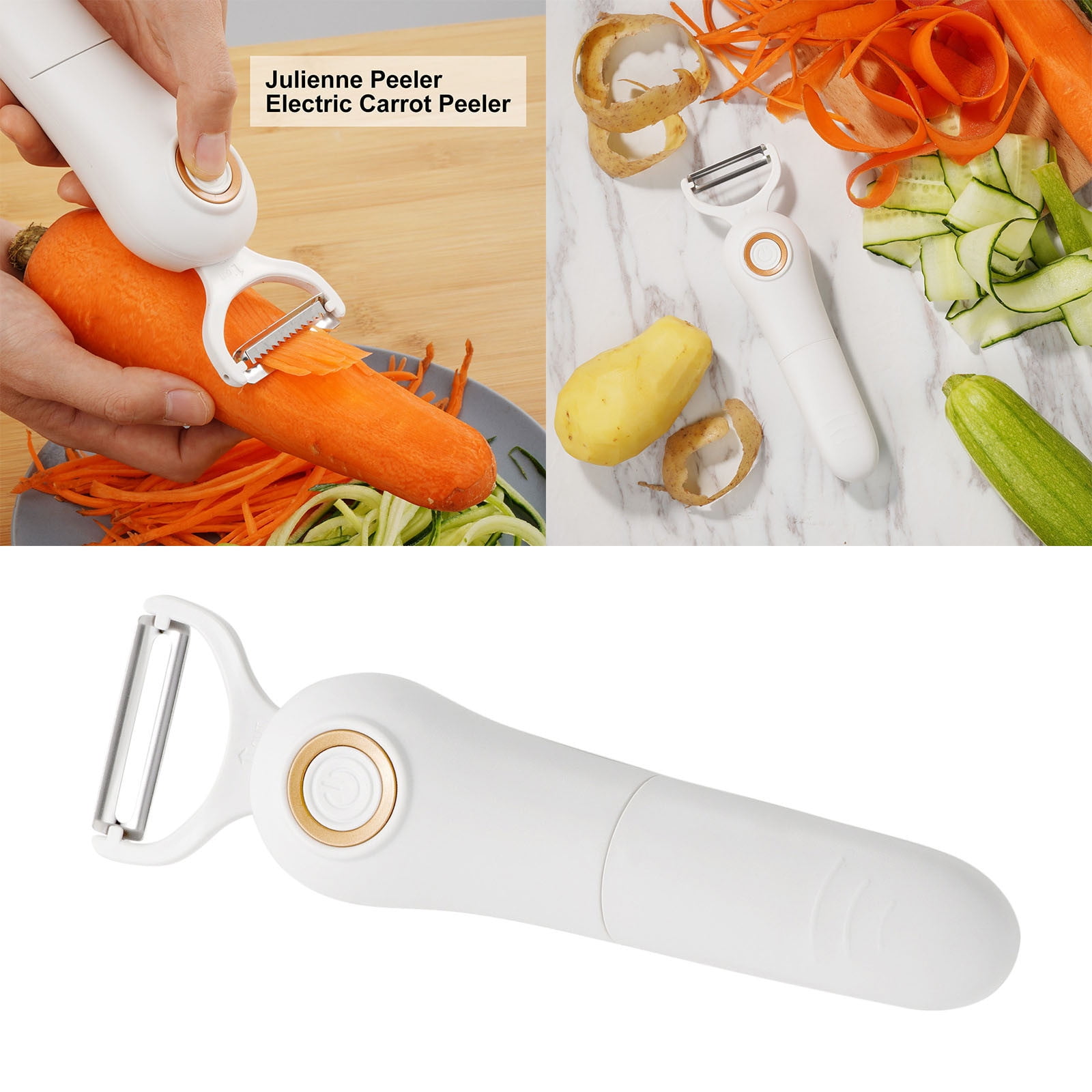 Electric Peeler Fruits and vegetables, Stainless Steel Handheld Julienne Peeler Slicer 3-in-1 ...