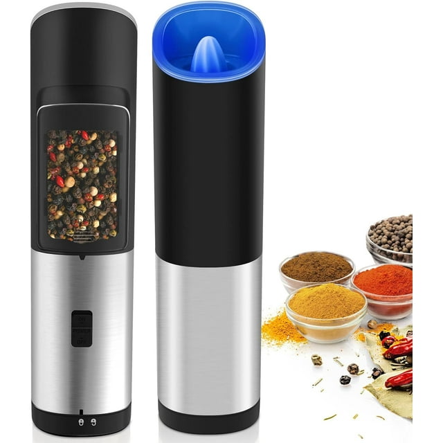 Electric Pepper Grinder,Battery Operated Salt Mill with LED Light,One Hand Operation Gravity ...