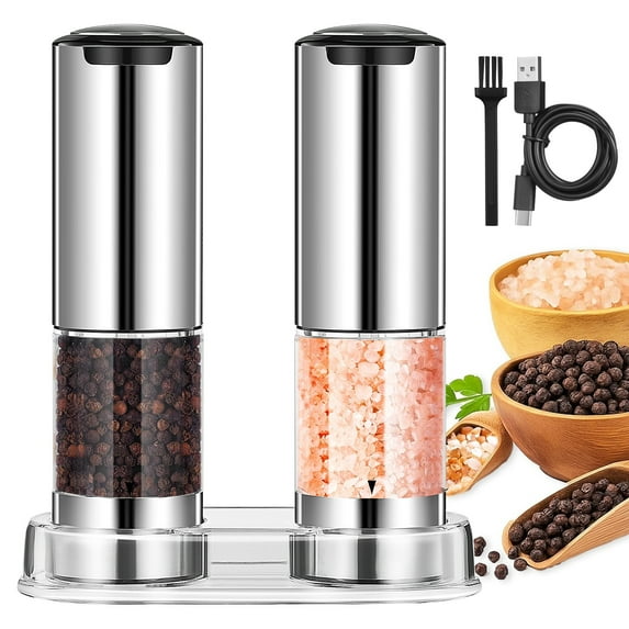 Electric Pepper Grinder Rechargeable,2Pcs All Stainless Steel Automatic ...