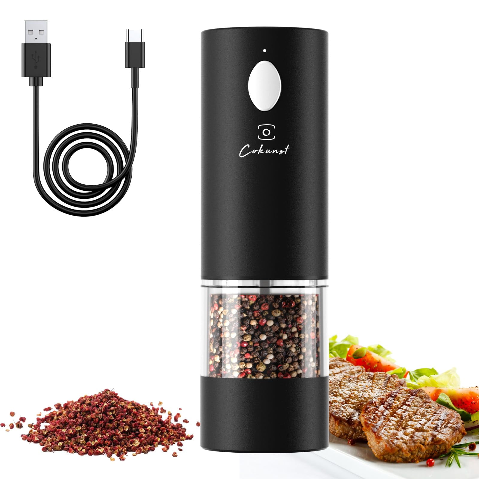 Electric Pepper or Salt Grinder, USB Rechargeable Automatic Pepper ...