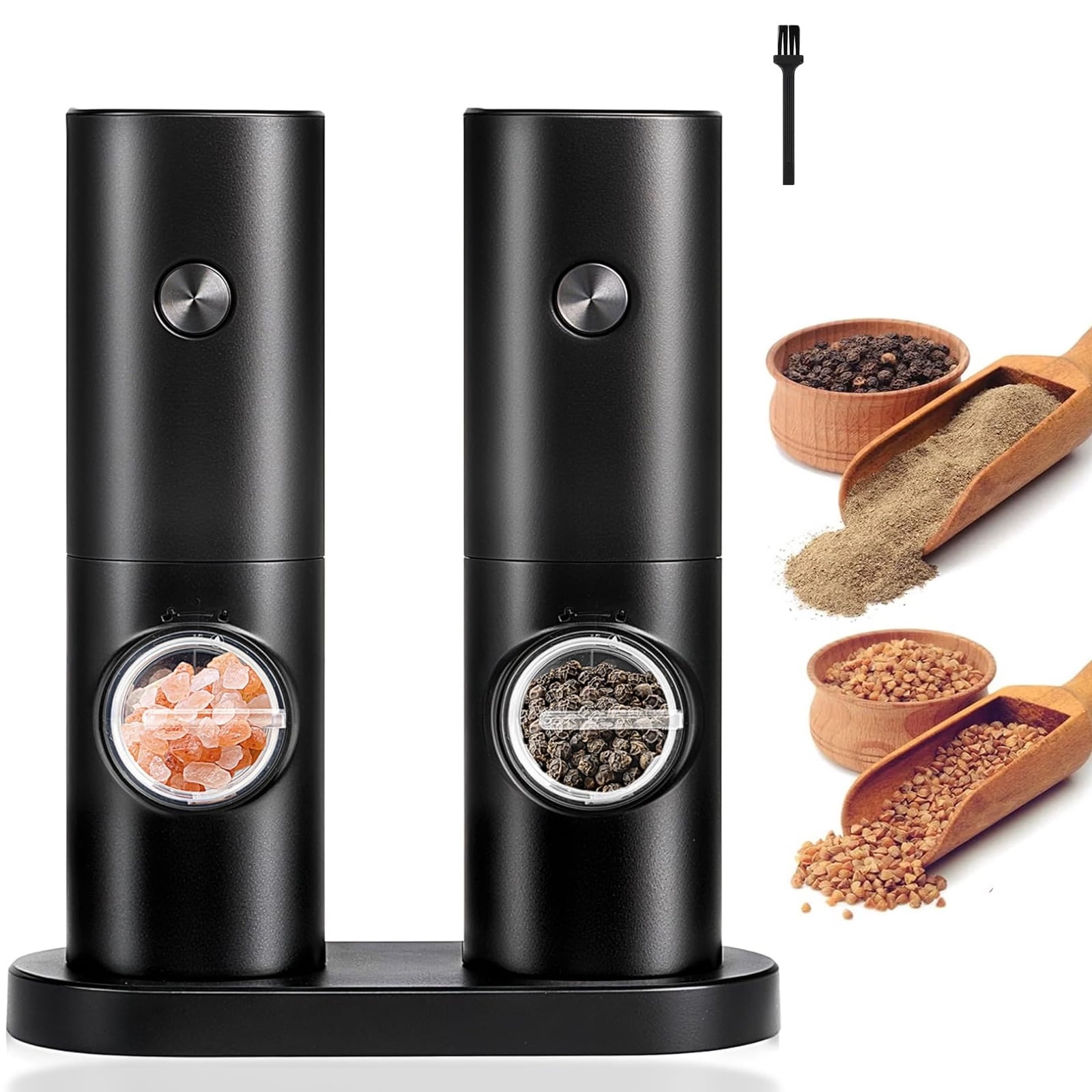 Electric Pepper and Salt Mill Set (2 Pack),One Hand Adjustable ...