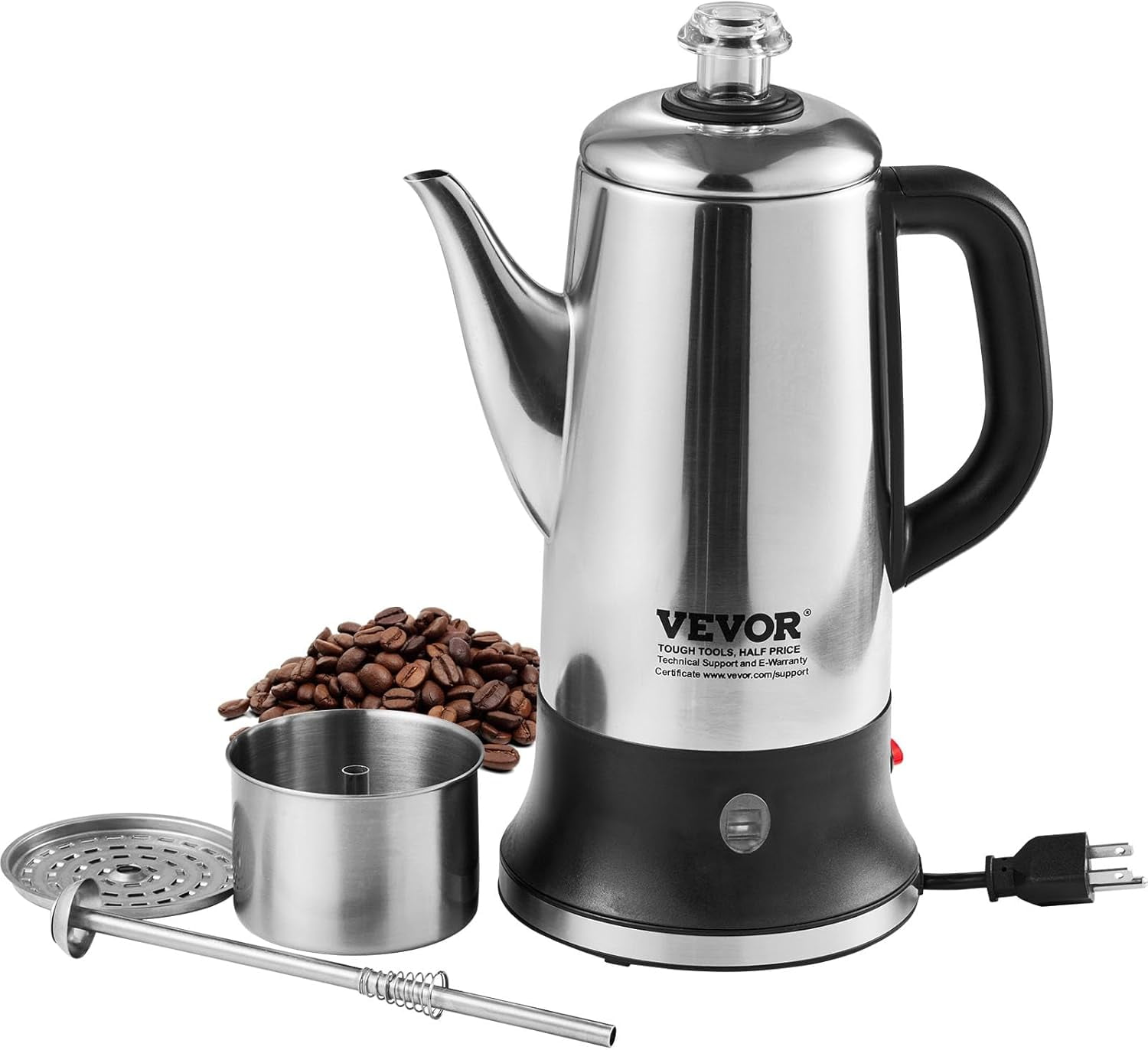 Electric Percolator Coffee Pot 12-Cup, 304 Stainless Steel Coffee Percolator, 1000W, Automatic ...