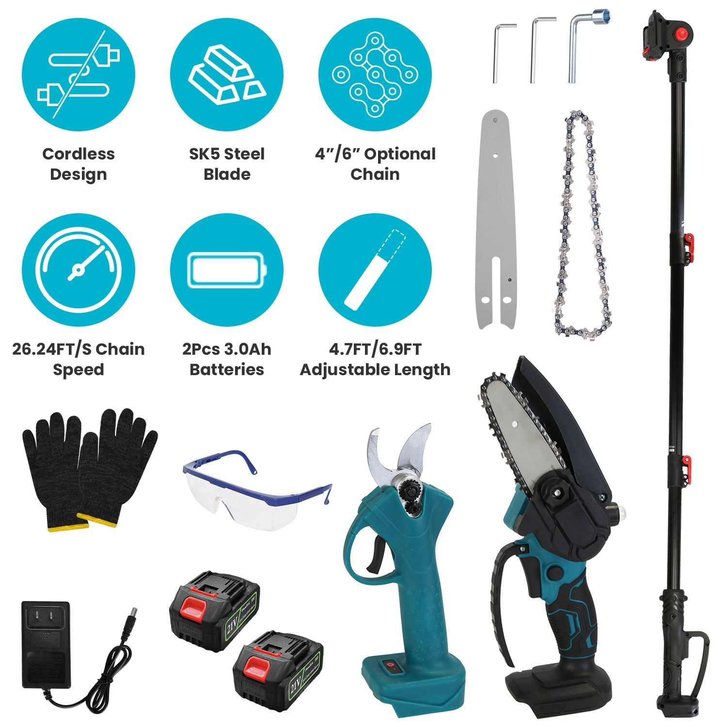 Electric Pole Pruning Shears & Chainsaw 4-in-1, Cordless Tree Trimmer ...