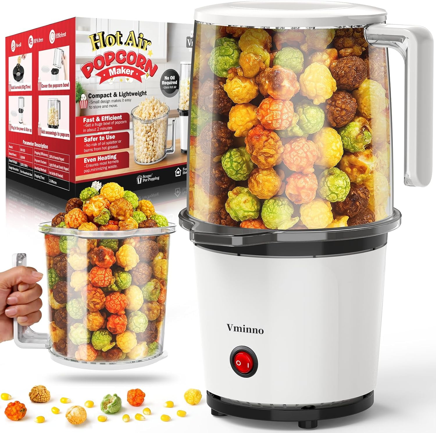 Electric Popcorn Machine, Hot Air Popcorn Popper with Serving Bowl ...