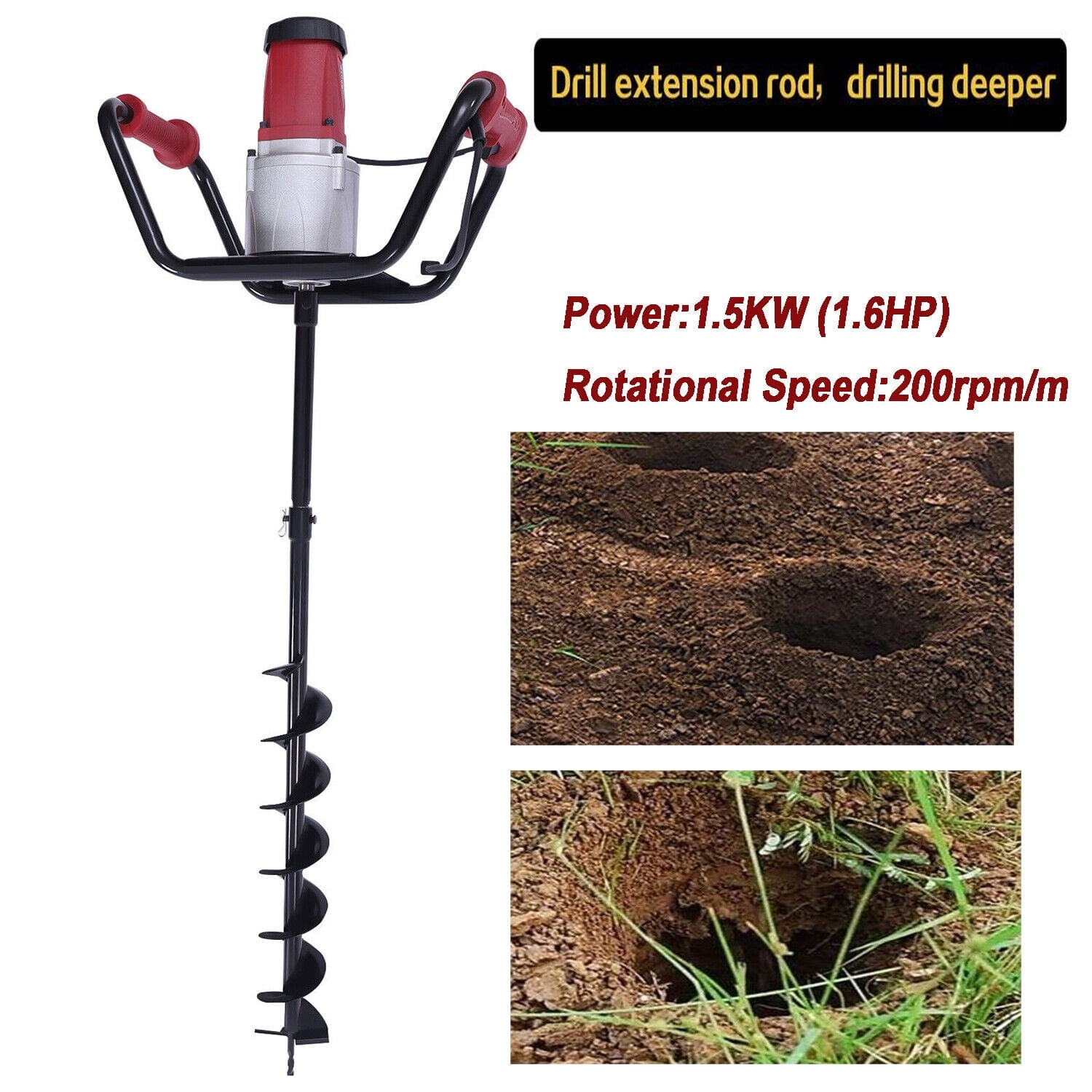 Electric Post Hole Digger 1500W 1.6HP Earth Auger Drill Machine Garden Fence Post Hole Digger Walmart