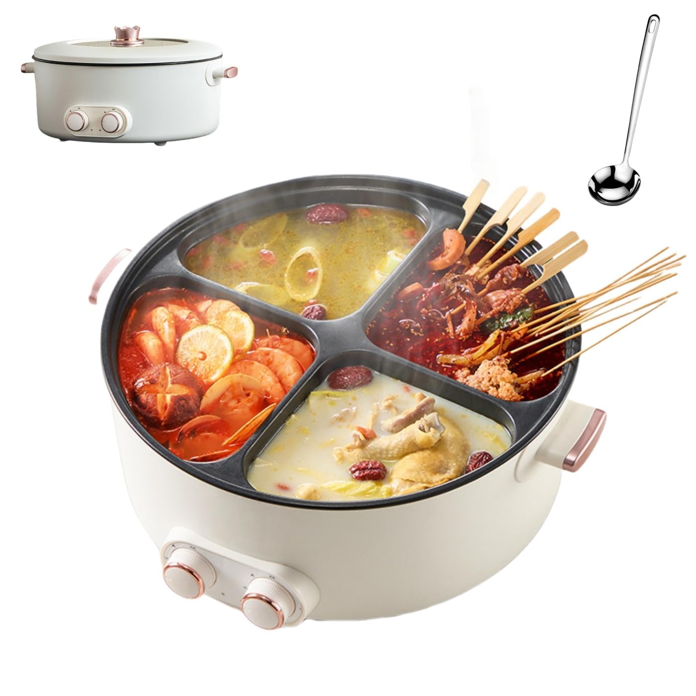 Electric Pots 4 Compartment, Multi-functional Household 6 Liters ...