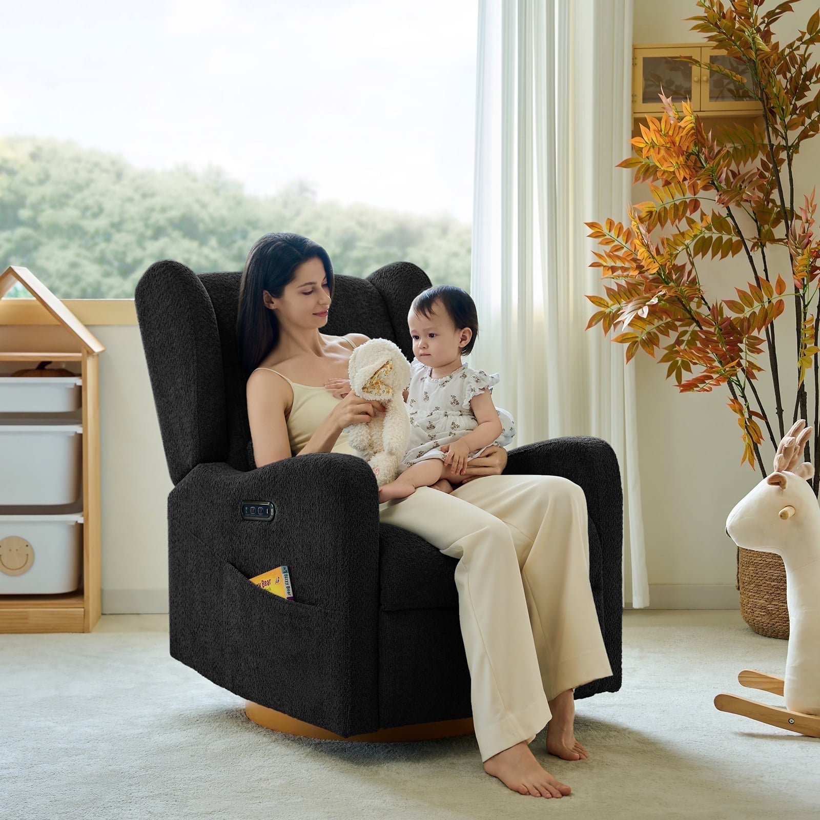 Electric Power Glider Swivel Nursery Recliner Chair Wingback with USB ...
