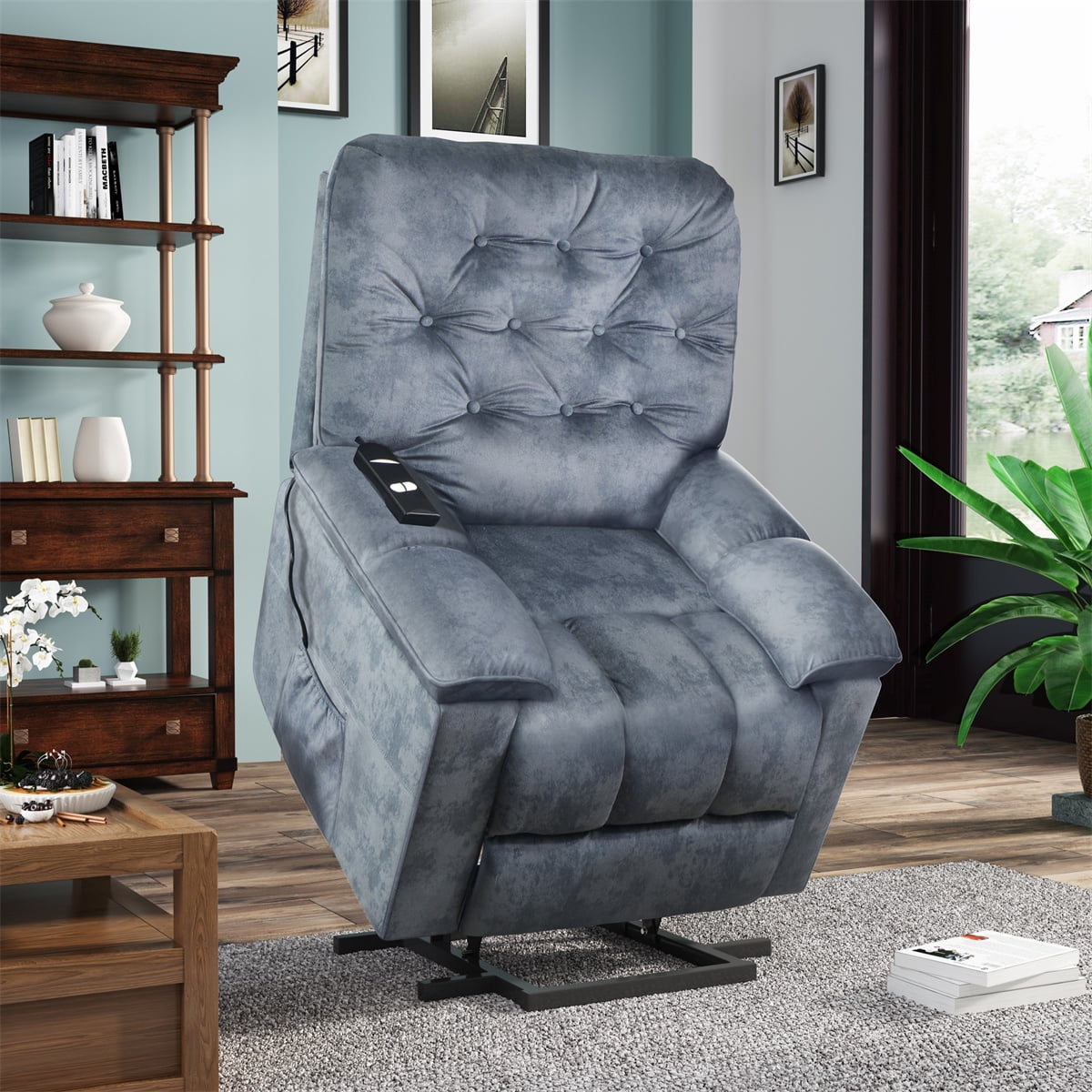 Electric Power Lift Recliner Chair with Extended Footrest,Soft Velvet ...
