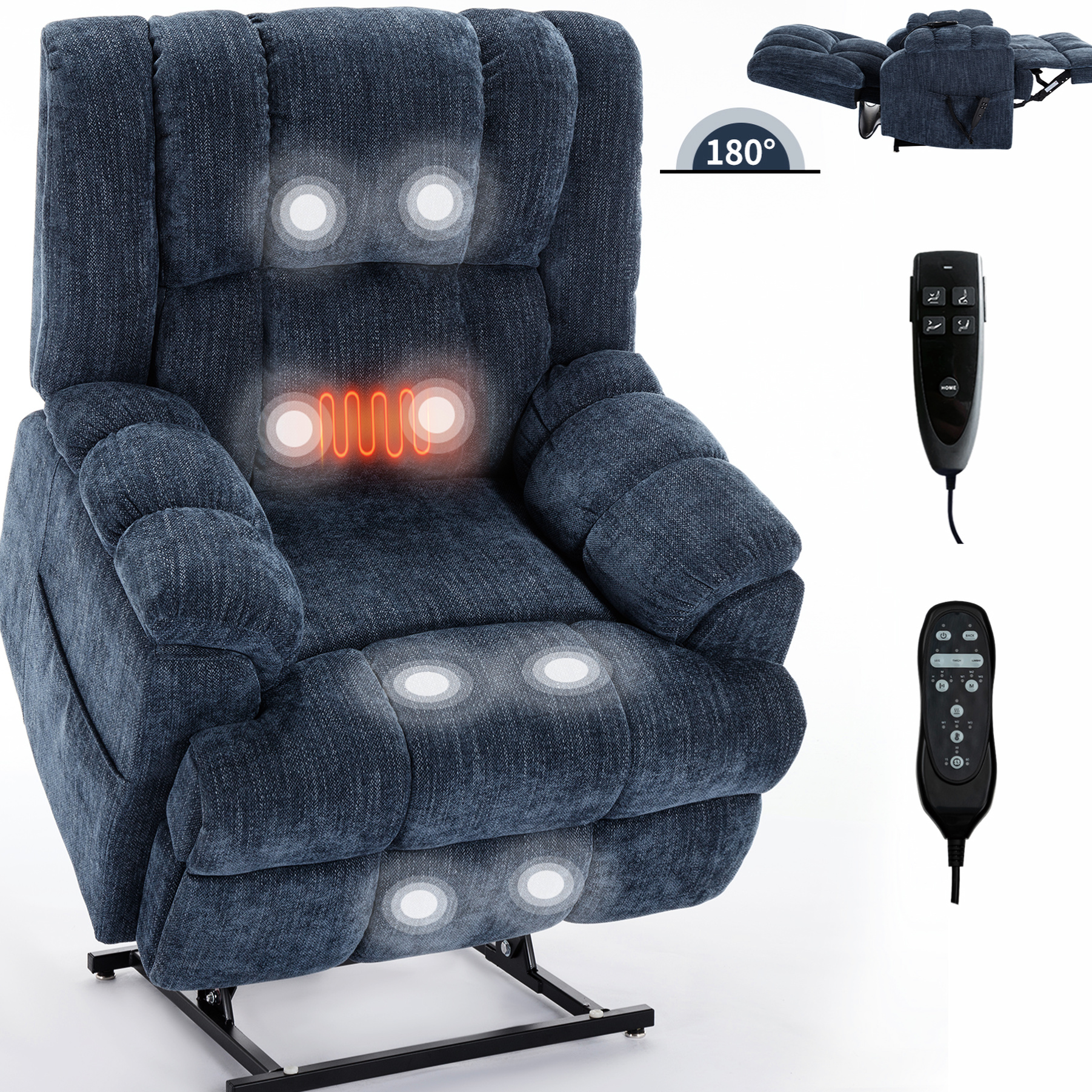 Electric Power Lift Recliner Chair With Dual Motor, Massage & Lumbar ...